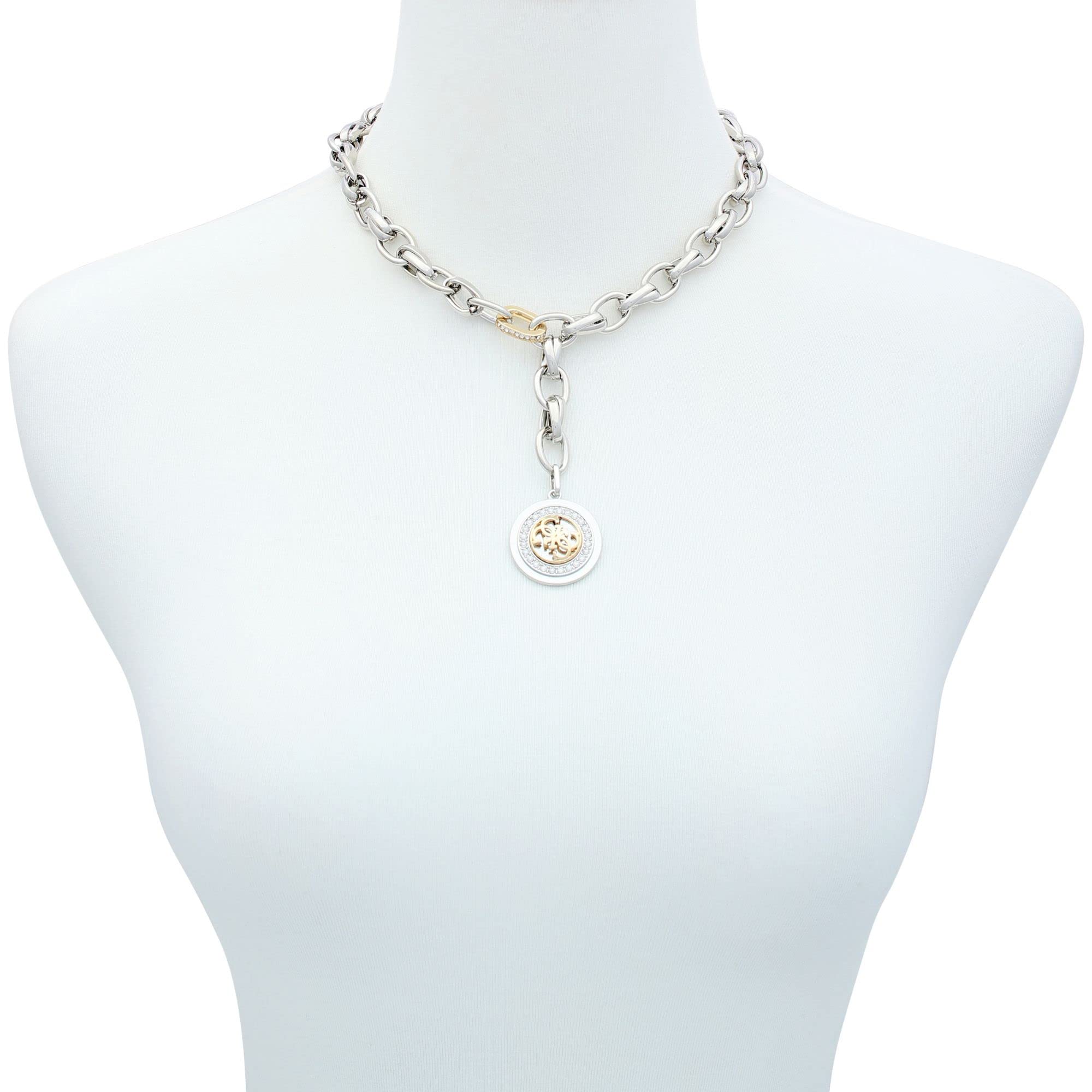 GUESS Two-Tone Statement Logo Pendant Y Necklace