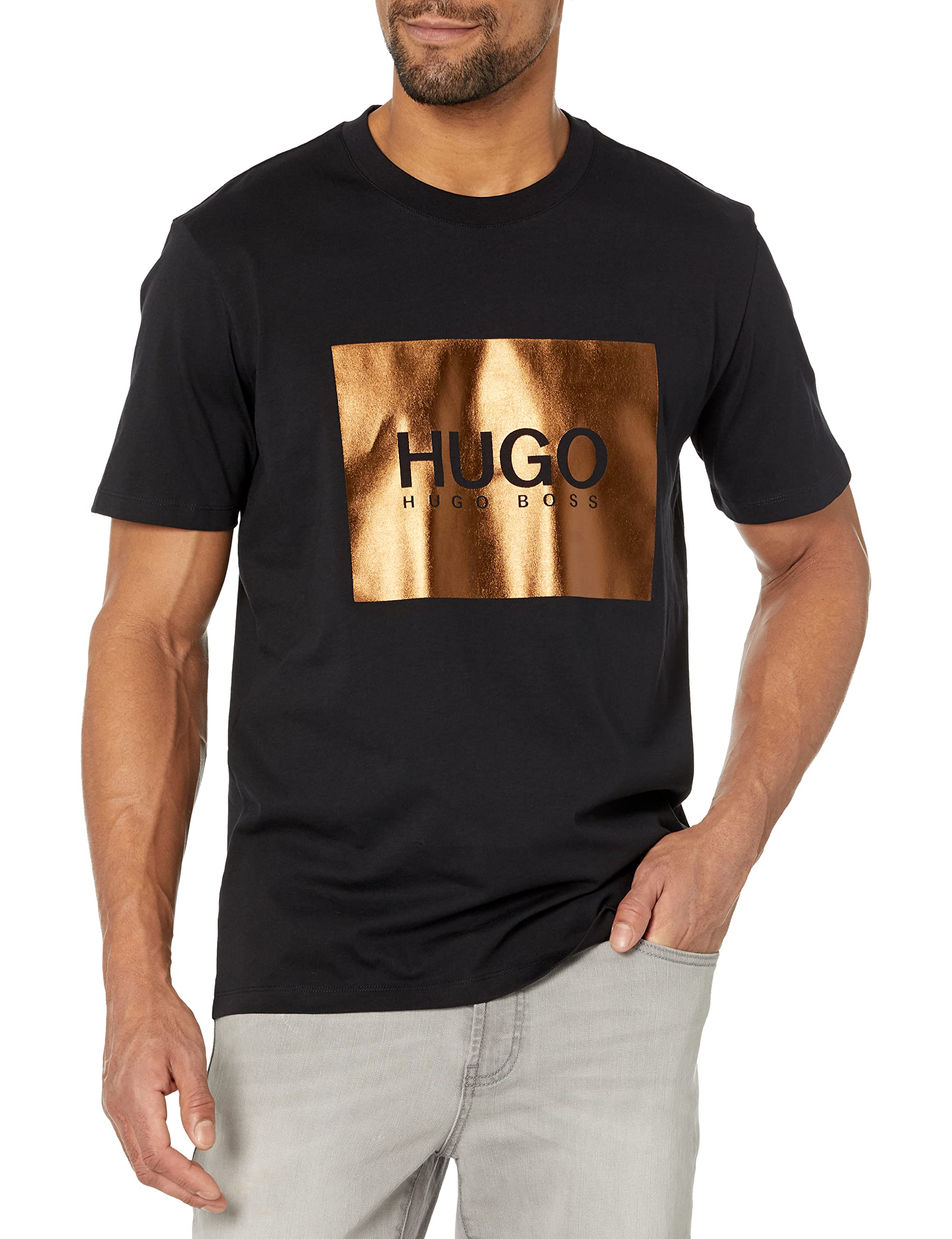 HUGO Boss Mens Dolive Crew Neck Logo Box Jersey T-Shirt T Shirt, Black Ink, Large US