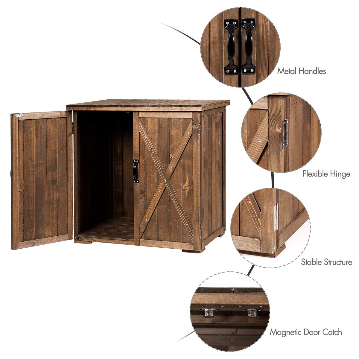 Goplus Compact Wooden Storage Shed, 2.5 X 2 Ft Fir Wood Cabinet for Garden Yard Patio