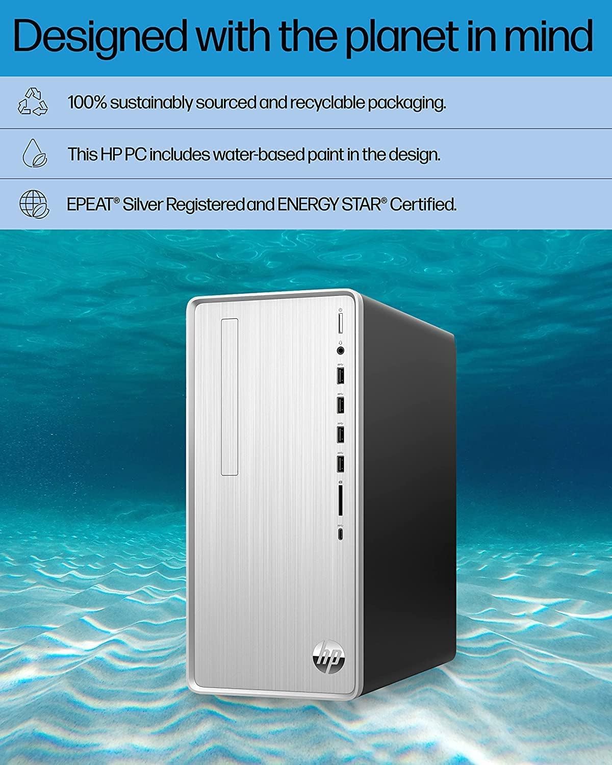 HP 2023 Newest Pavilion Desktop PC, AMD Ryzen 7 5700G (8 cores), 32GB RAM, 2TB SSD, 2TB HDD, AMD Radeon Graphics, Wi-Fi, Bluetooth, Keyboard and Mouse Combo, 9 USB Ports, Windows 11, Silver