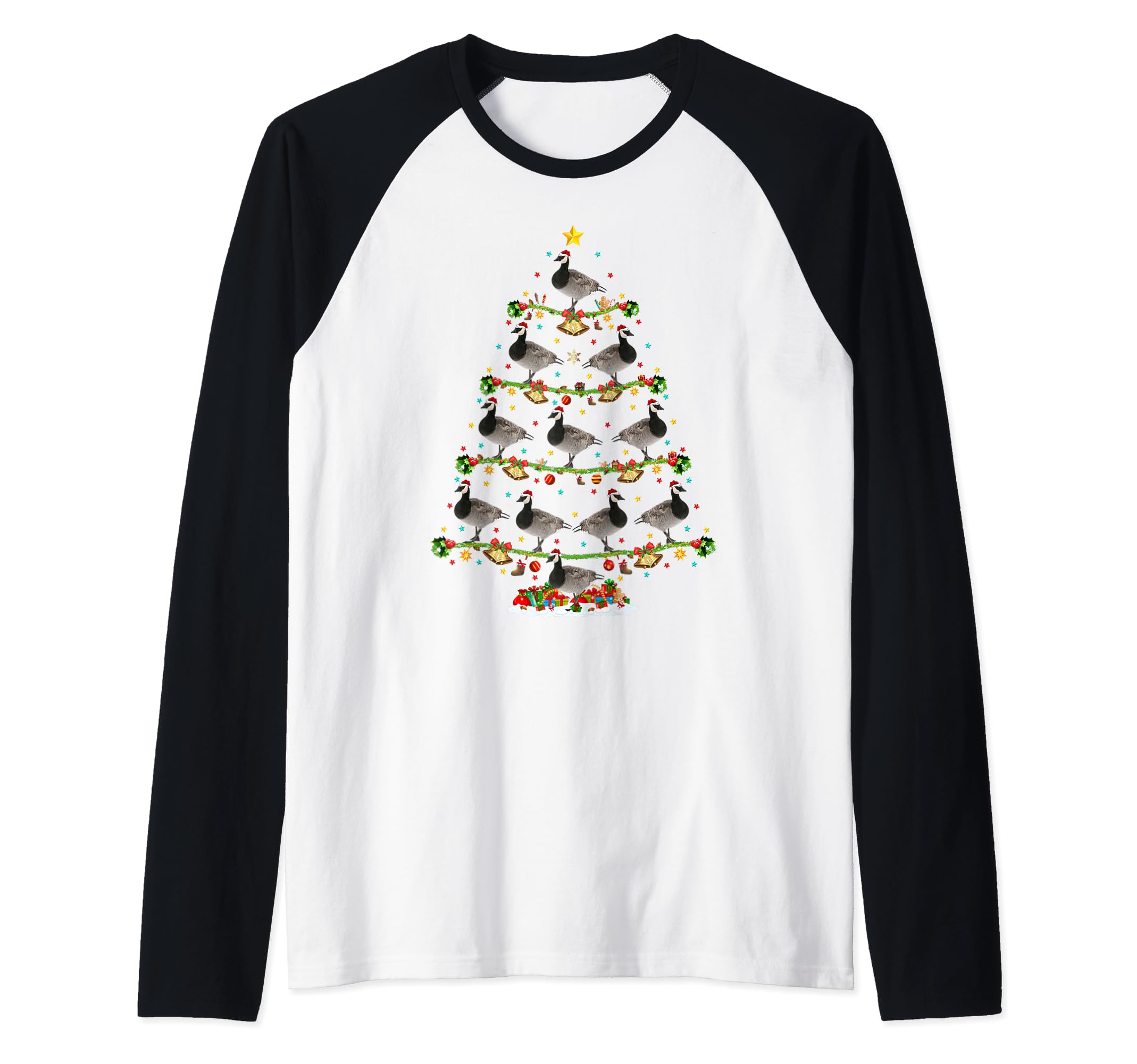 Funny Xmas Lighting Santa Canada-Goose Bird Christmas Tree Raglan Baseball Tee