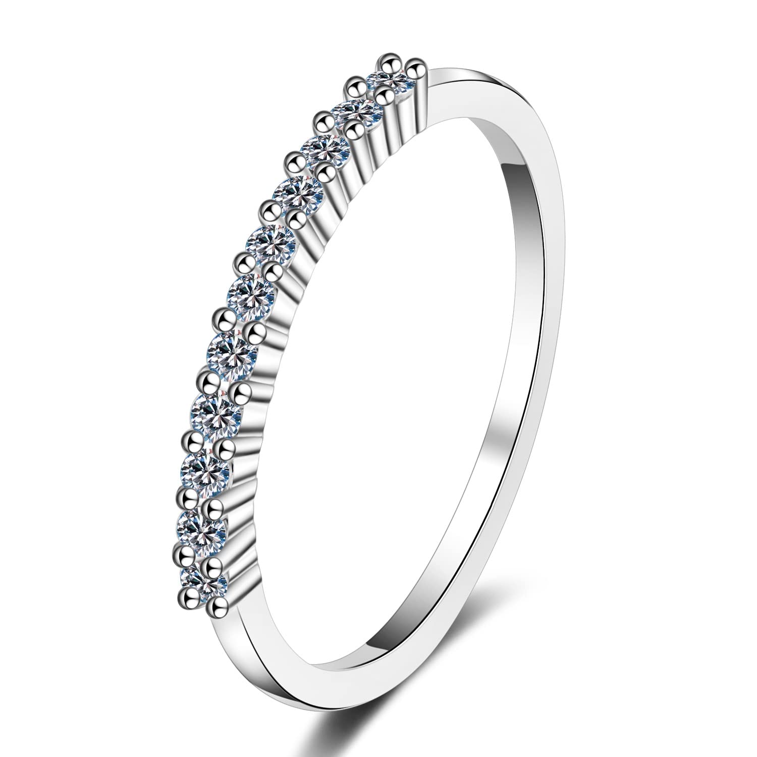 Jiostonor Moissanite Wedding Band Eternity Bands for Women 925 Sterling Silver with 18K White Gold Plated 0.22 Carat D Color VVS1 Stackable Lab Created Diamond Band Ring Moissanite Rings Size 7
