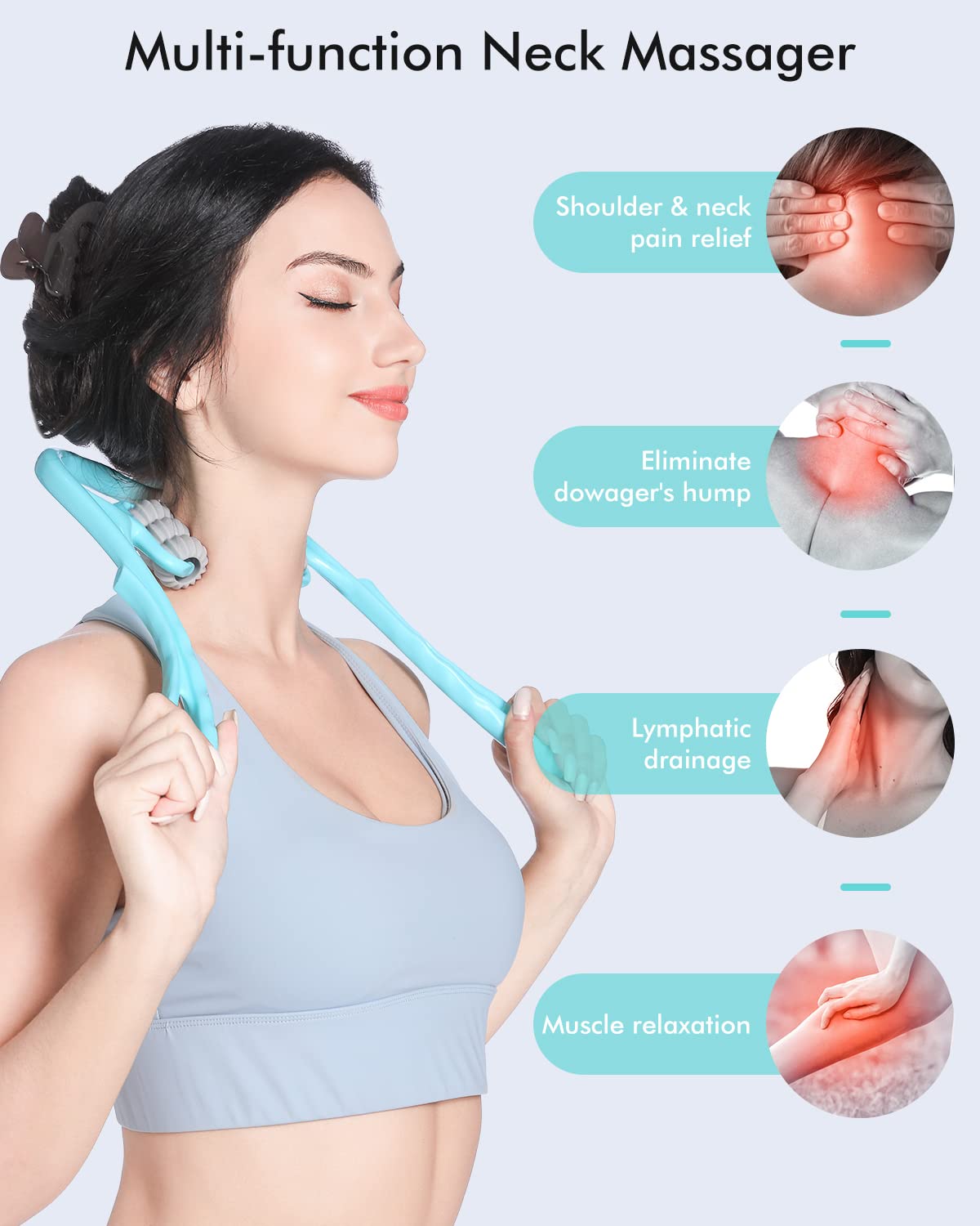 GESAI Neck Massager, Neck Roller for Pain Relief of Deep Tissue, Trigger Point Roller Massager with 6 Wheels, Handheld Shiatsu Shoulder Tools, Suitable for Arm, Legs, Back, Neck and Shoulder Relaxer