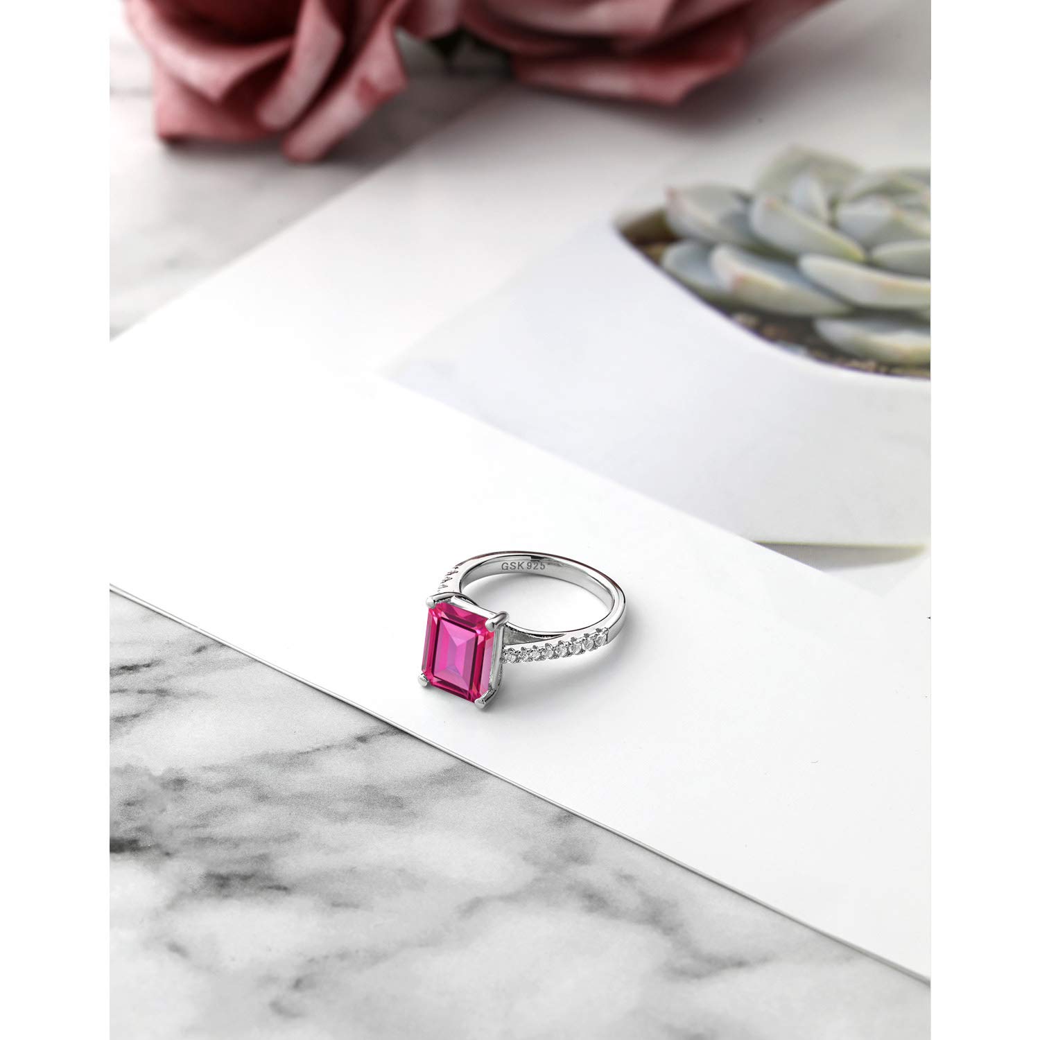 Gem Stone King 925 Sterling Silver Pure Pink Mystic Topaz and White Created Sapphire Ring For Women (4.26 Cttw, Available in size 5, 6, 7, 8, 9)