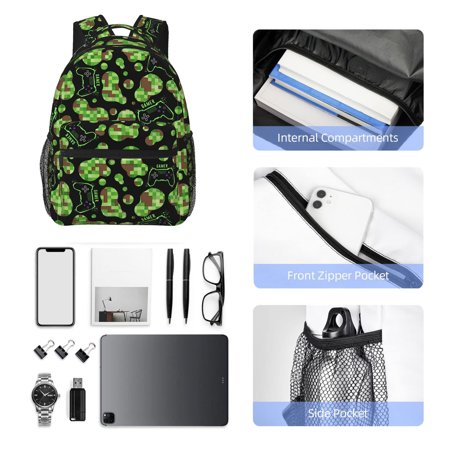 Giwawa Camouflage Dots Backpack for School - Video Game Backpacks for Boys Girls Green Gamer Backpack Camo Preschool Bookbags Rucksack Daypack