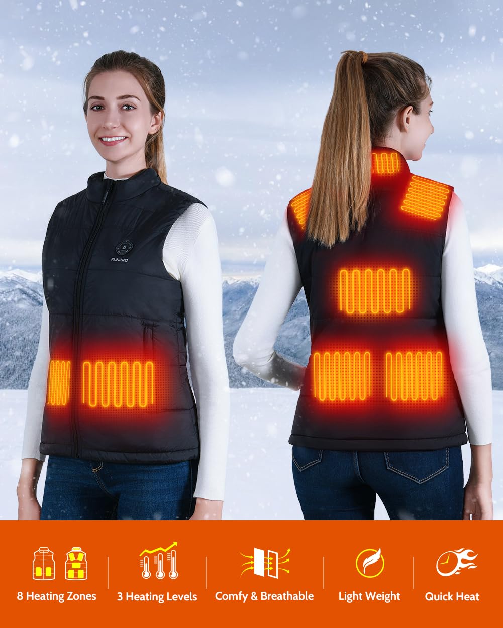 FUNPRO Women's Lightweight Heated Vest Electric Heating Vest Lights-out Design, Washable Heated Jackets, Battery Not Included