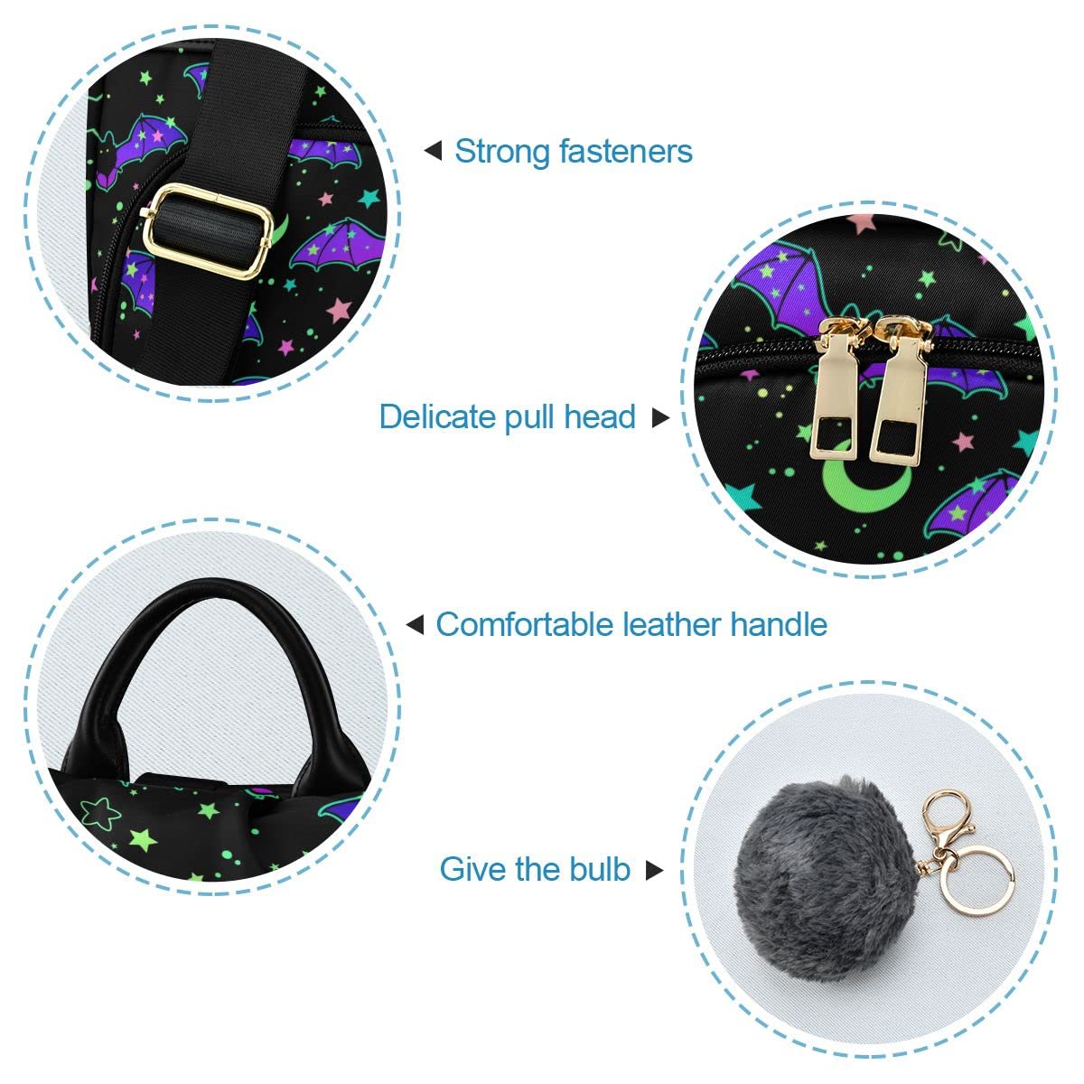 Glaphy Halloween Bats Moon Stars Backpack for Women, Anti Theft Backpack Shoulder Bag, Casual Lightweight Backpack Purse for Women