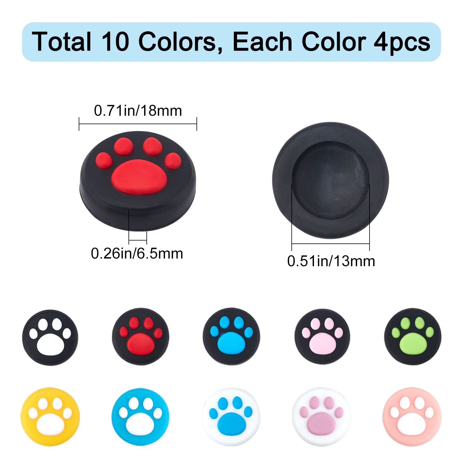 GORGECRAFT 10 Colors 40PCS Replacement Silicone Cat Paw Thumb Grip Caps Analog Stick Cover Joystick Cap Luminous Cover Compatible with All Switch, Switch Lite, Joy-Con Controller