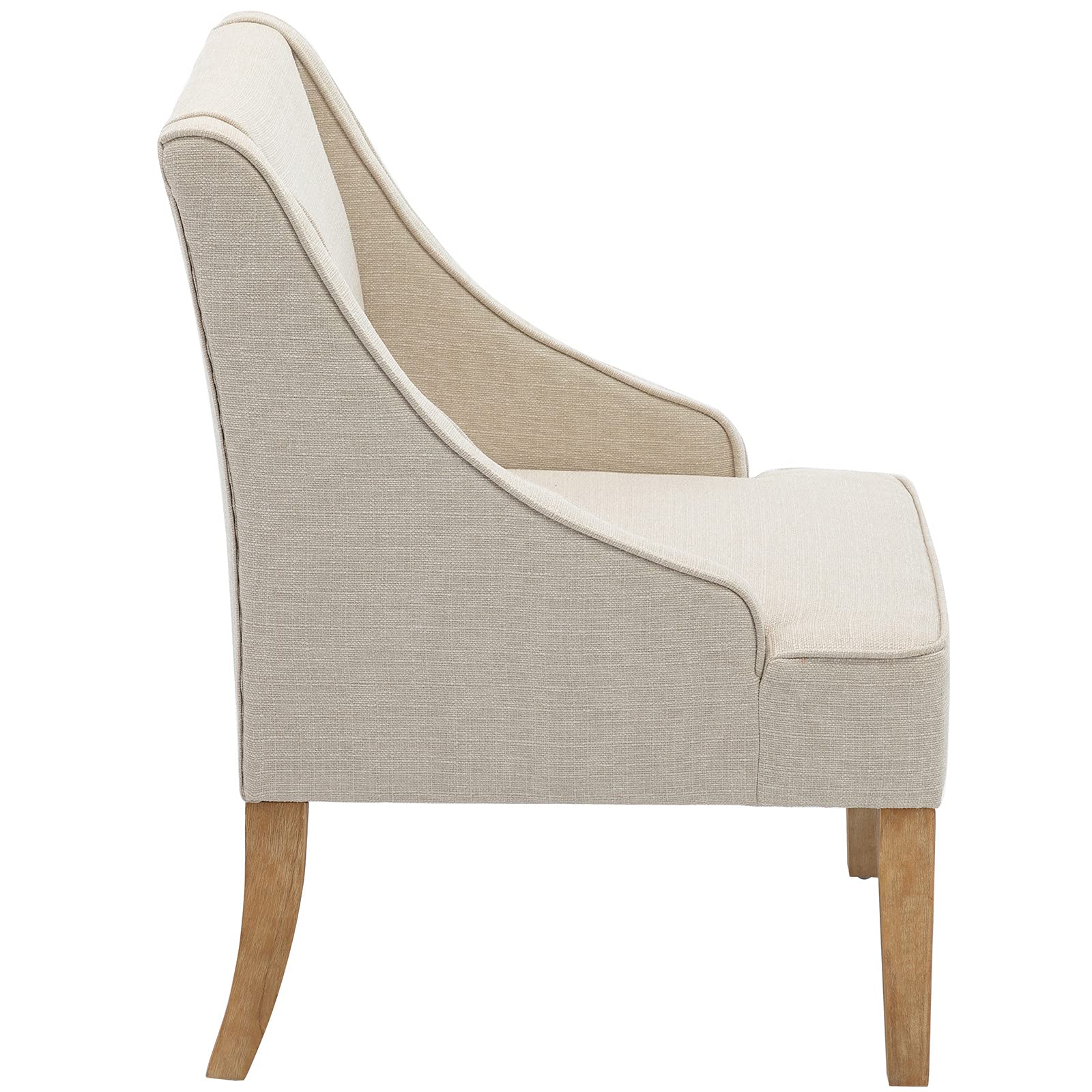 Guyou Mid-Century Accent Living Room Chair Fabric Wingback Chair, Solid Wood Upholstered Armchairs for Bedroom/Vanity/Conference Room (Beige)
