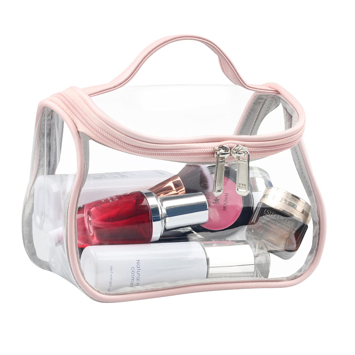 HAOGUAGUA Heavy Duty Clear Cosmetic Bag Waterproof Transparent Travel Makeup Toiletry Organizer Bag (Pink)