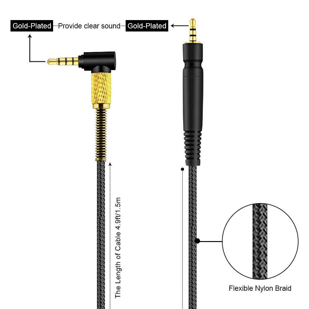 GSP 600 Cable Replacement PC37X Headset Audio Cord Compatible with Sennheiser Game Zero Game ONE, GSP500 GSP600 GSP350, PC 37X PC 373D Gaming Headphones (4.9ft/1.5m)