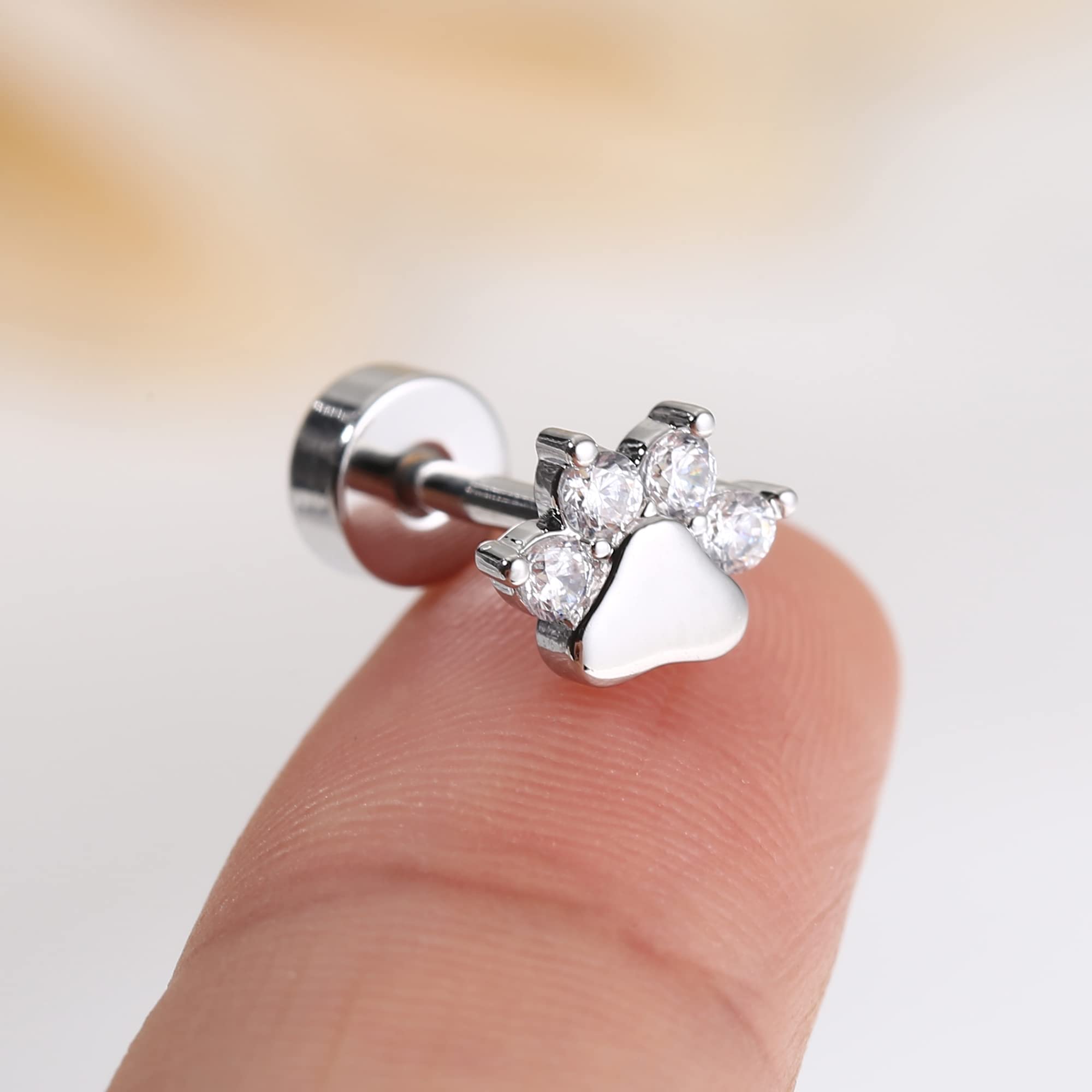 Jstyle 9 Pcs 16G Cartilage Earrings for Women 316L Stainless Steel CZ Dangle Conch Helix Tragus Flat Back Earrings Screw Back Ear Piercing Jewelry Studs