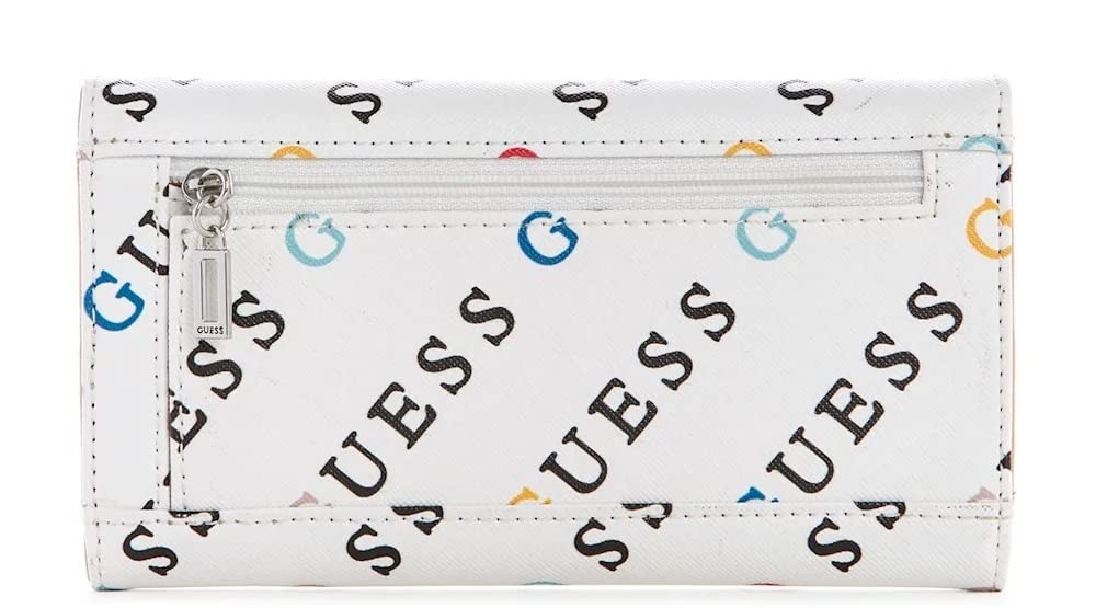 Guess Women's Willie Rainbow Logo Turn-Lock Trifold Slim Wallet - White Multi