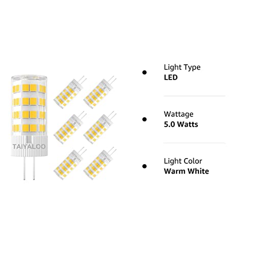 G4 LED Bulb 12V AC/DC 5W Equivalent to 40W Halogen Bulb, T3 JC Type Bi-Pin Base, Warm White 2700K G4 Bulb for Outdoor Landscape Lighting Deck Stair Step Path Paver Lights, Home Lighting, (6 Pack)