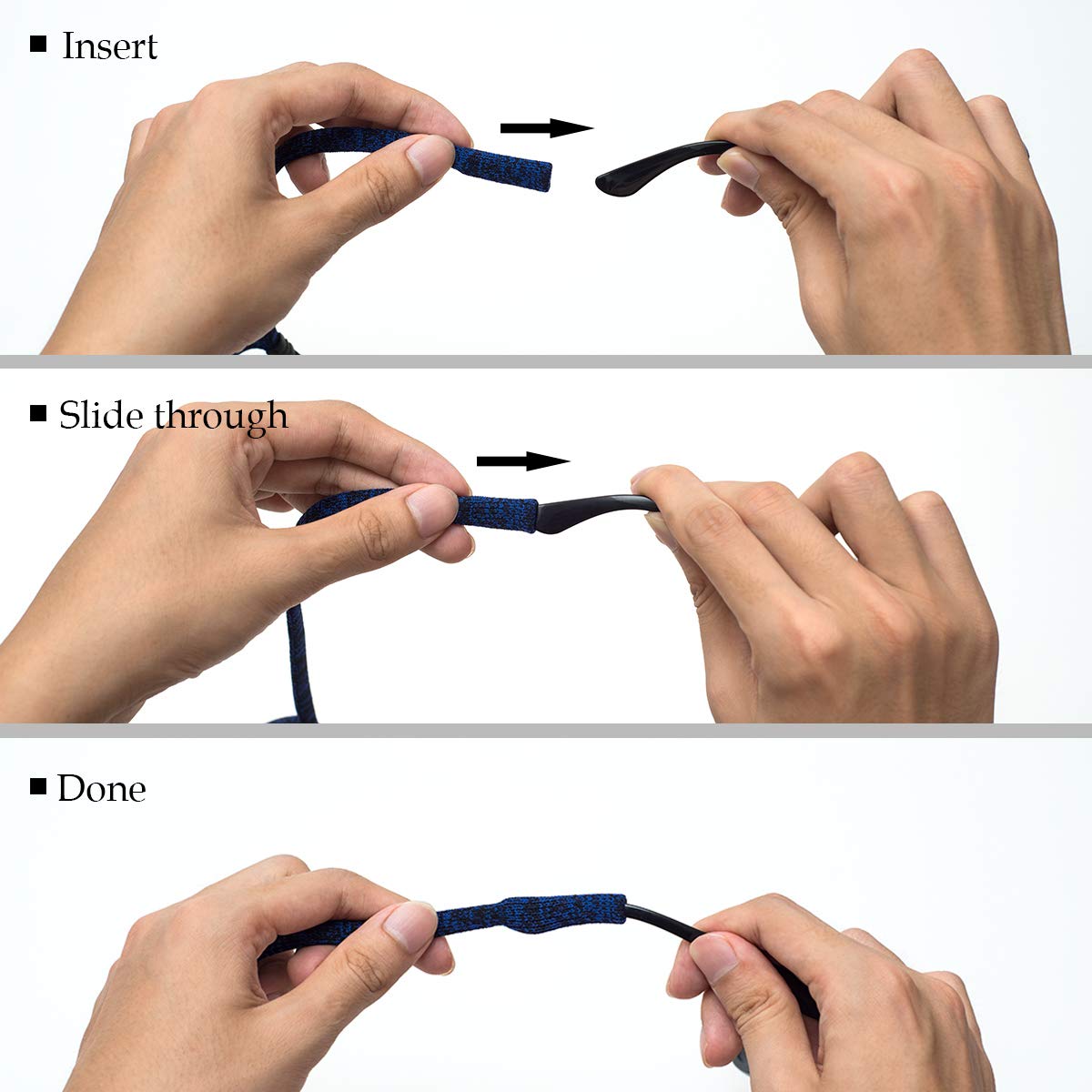HALF CRESCEN Glasses Strap (Pack of 12 Black) Sports Adjustable Sunglass Strap Eyeglass Holder Strap for Men Women