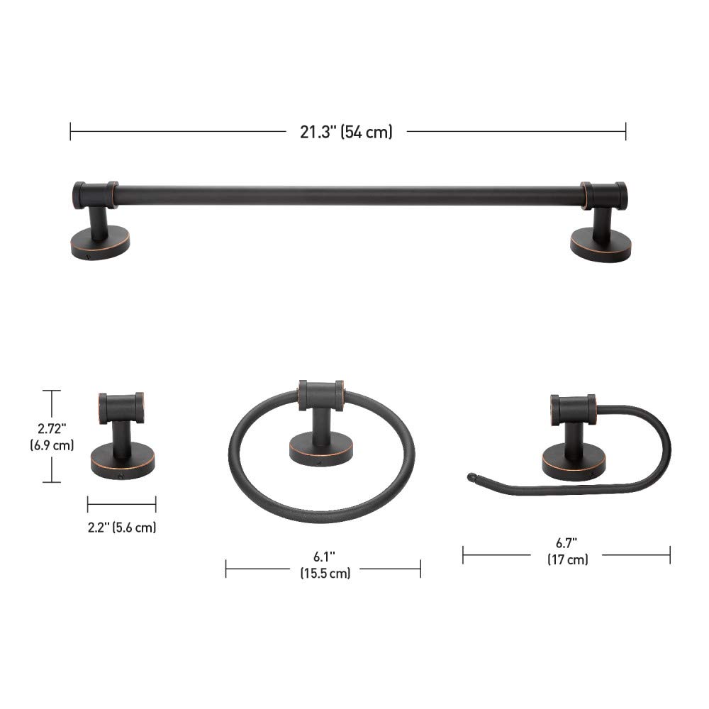 Globe Electric 51415 5-Piece All-in-One Bathroom Accessory Set, with Vanity, Bronze, 3-Light Vanity Light, Seeded Glass, Towel Bar, Towel Ring, Robe Hook, Toilet Paper Holder, Home Improvement