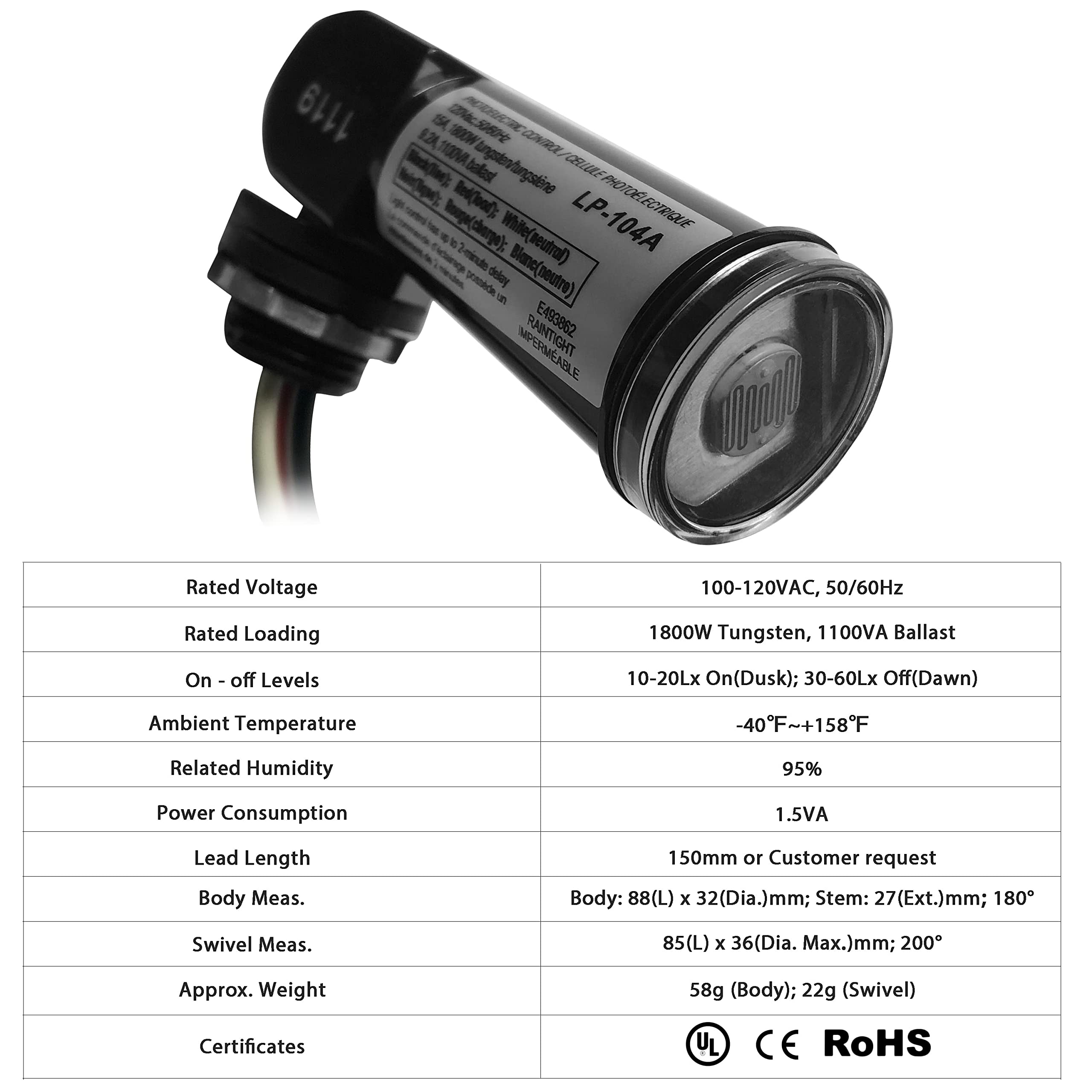 GBAYSA 1 Pack Outdoor Photoelectric Sensor,Dusk to Dawn Swivel Mount Conduit Lighting Control with Photocell,Automatic Adjustable Photo Sensor Switch for Indoor and Outdoor Light