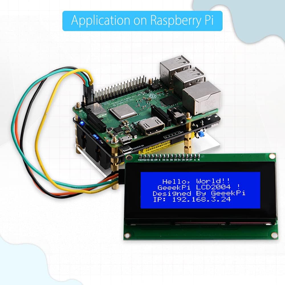 GeeekPi IIC I2C TWI Serial LCD 2004 20x4 Display Module with I2C Interface Adapter Blue Backlight for Raspberry Pi Arduino STM32 DIY Maker Project BPI Tinker Board Electrical IoT Internet of Things