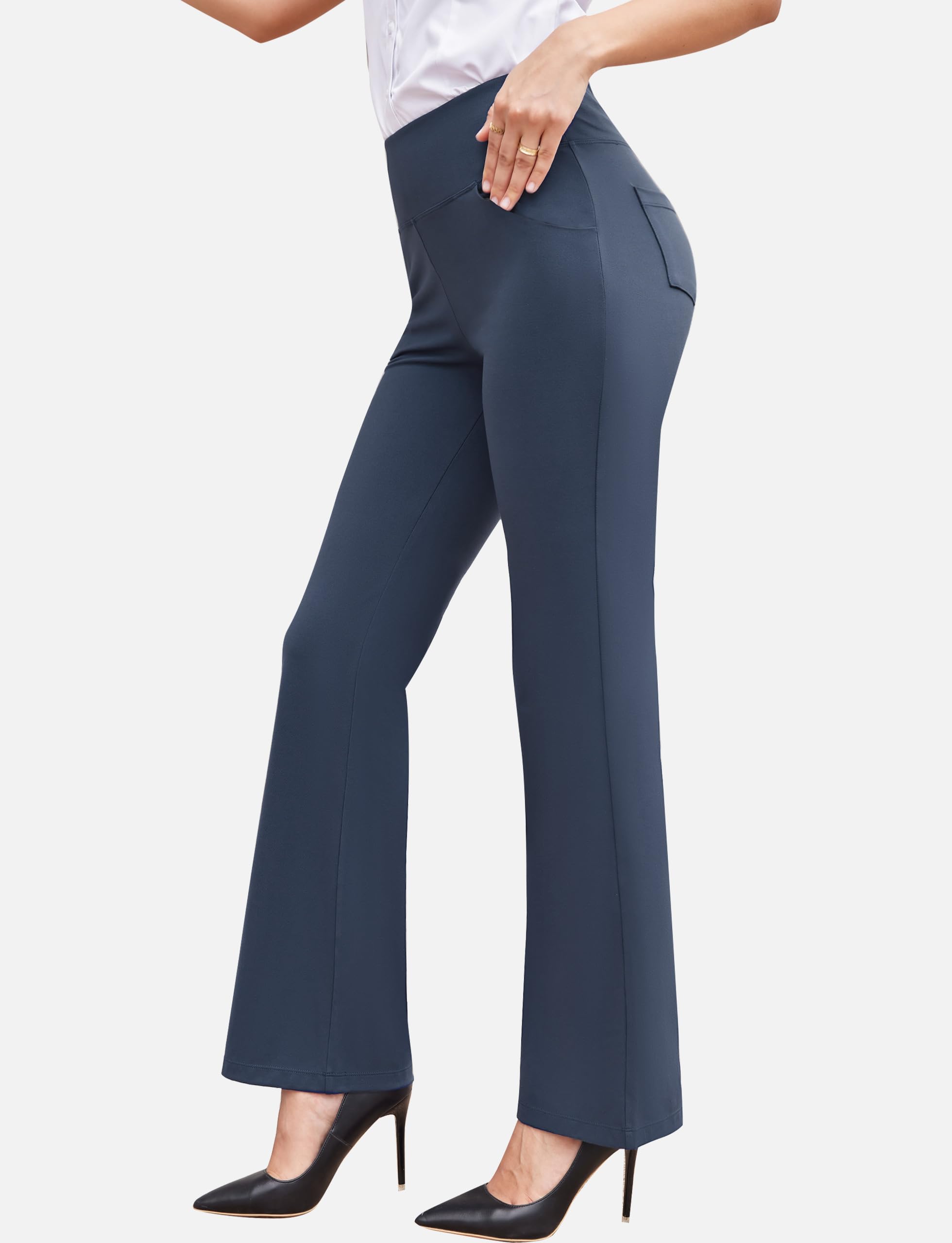 Houmous Women's Bootcut Dress Yoga Pants with Pockets High Waist Stretch Casual Pull On Work Pants for Office Business(Bluegrey, XXL)