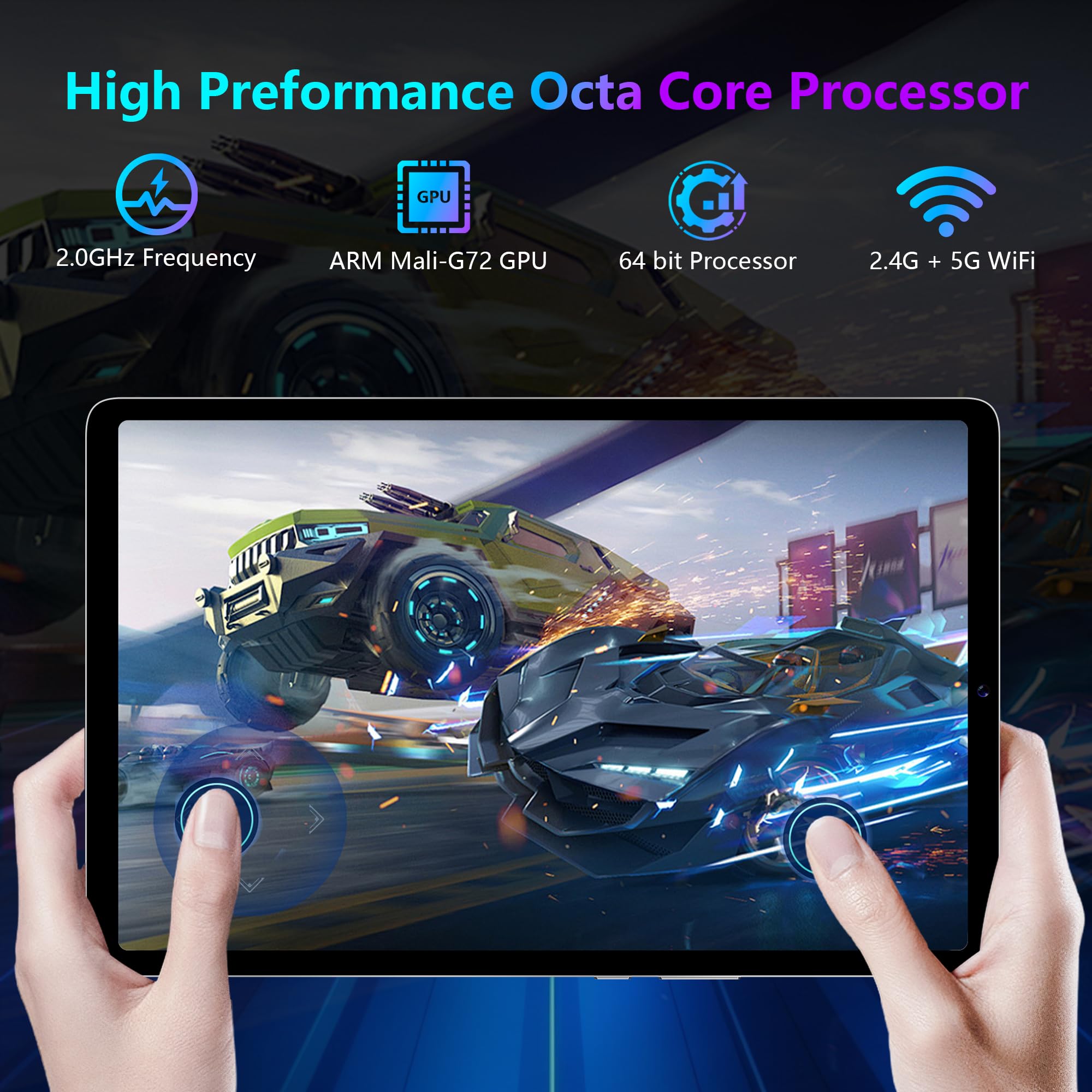 HAOVM Android Tablet 10 inch, 1920x1200 FHD IPS Display, Octa-Core 2.0Ghz Processor, 1TB Expandable, 64GB ROM, 6000mAh Battery, GPS, 5MP/8MP Camera with Face ID Unlock, 5G WiFi Tableta