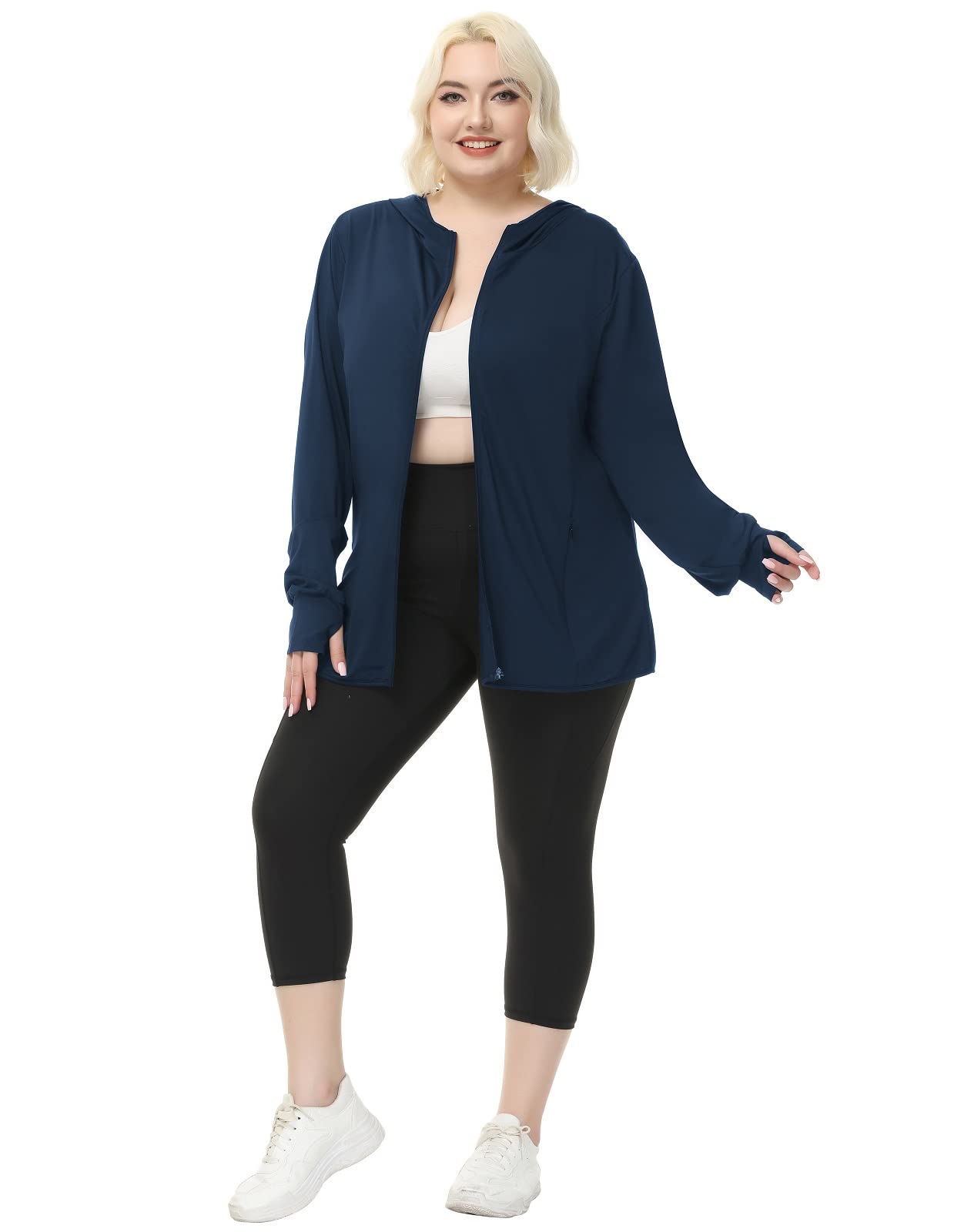 Hanna Nikole Women's UPF 50+Jacket Summer Sun Protection Jacket Full Zip Sun Jacket Lightweight Hiking Outdoor Navy Blue 16W
