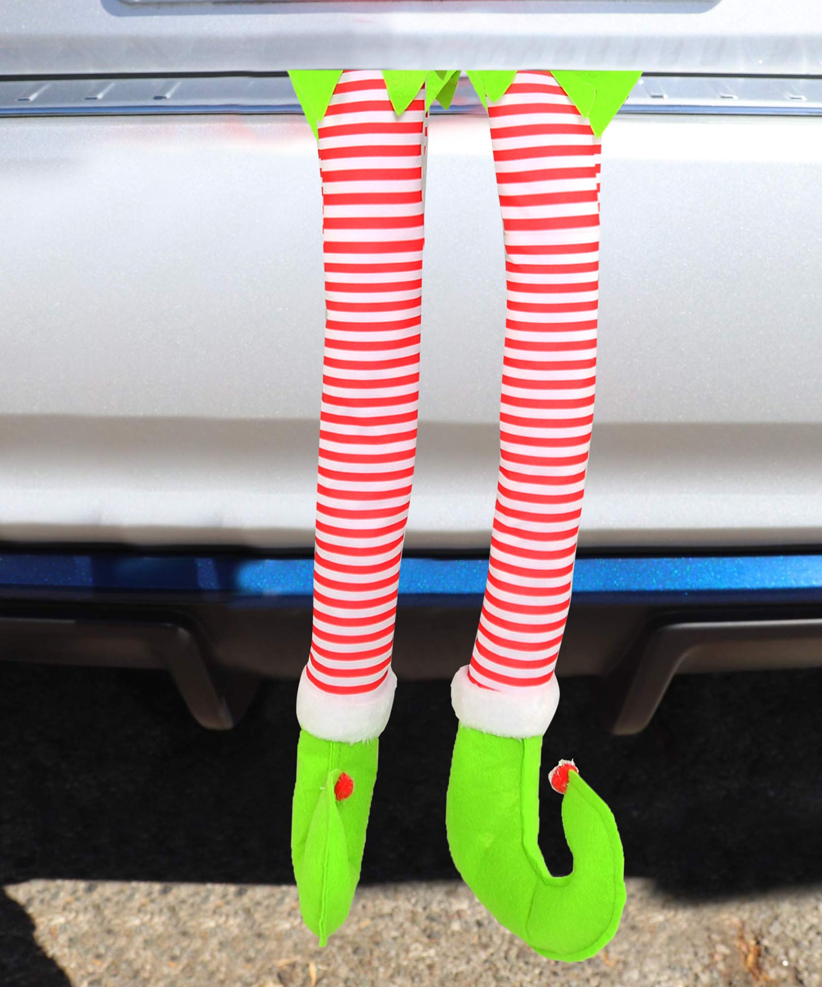 HOME-X Hanging Elf Legs, Christmas Home Decor, Festive Christmas Decorations for The Home or Car, 24" L x 8" W x 2" H, Red/White/Green