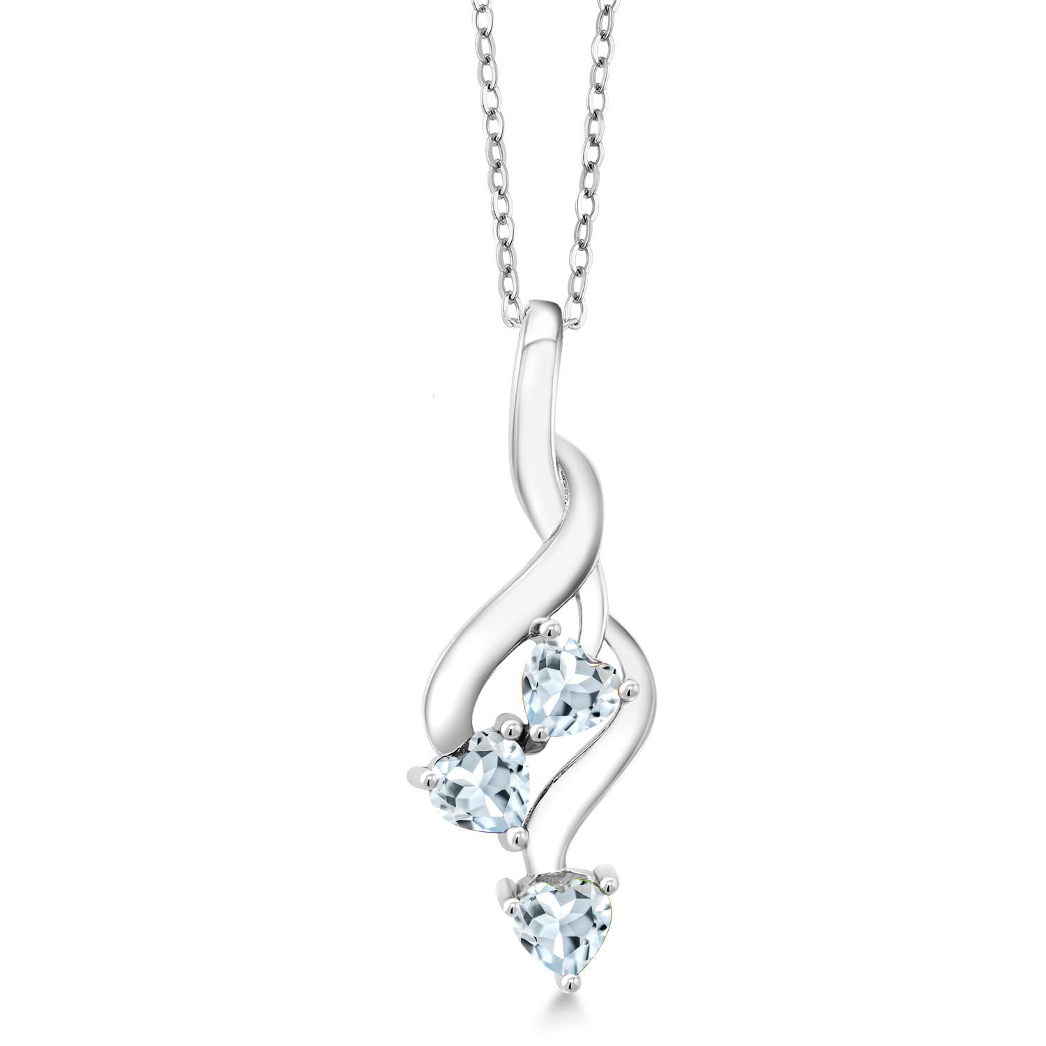 Gem Stone King 925 Sterling Silver Sky Blue Aquamarine Pendant Necklace For Women (0.84 Cttw, Gemstone March Birthstone, Heart Shape 4MM, with 18 Inch Silver Chain)