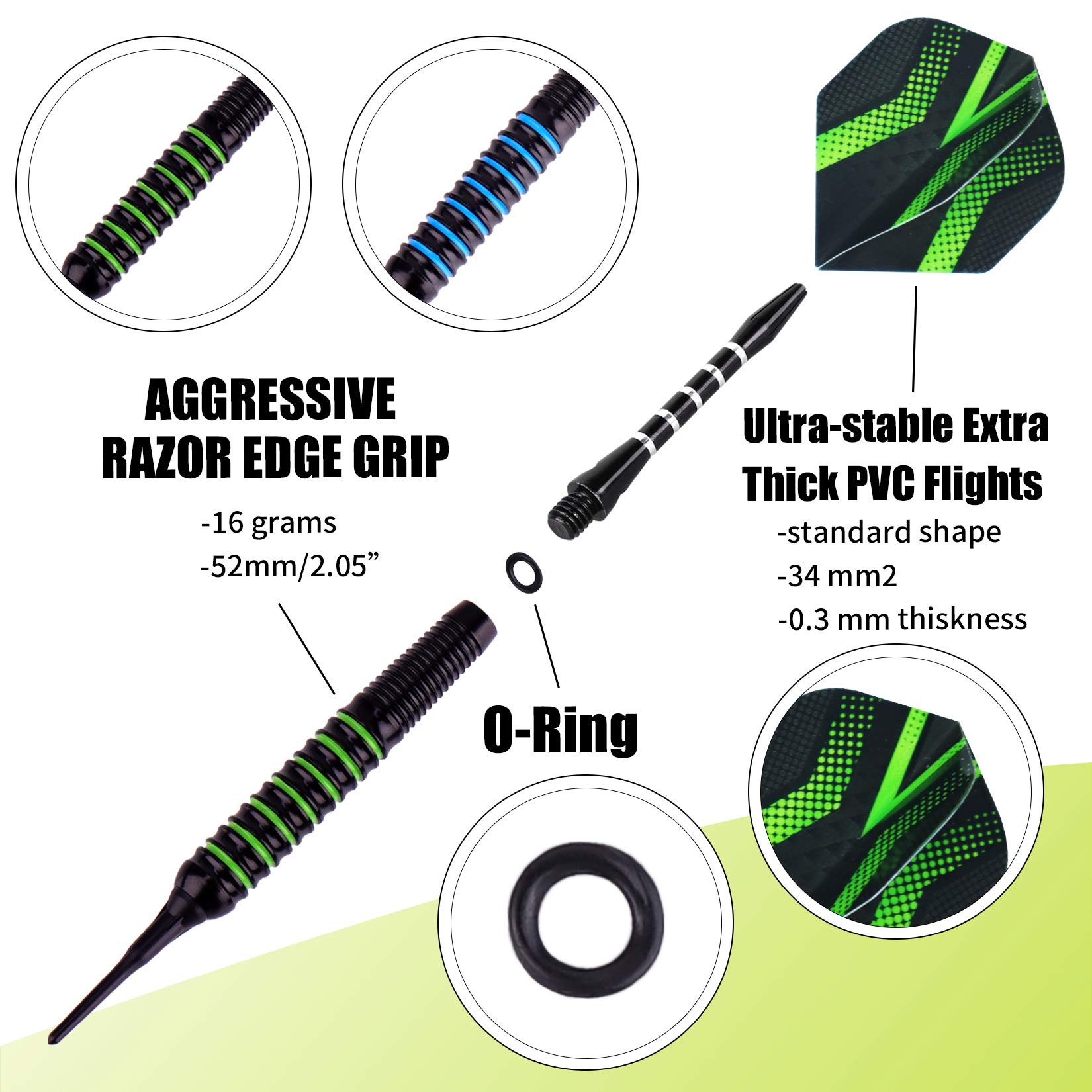 Grebarley Soft Tip Darts,Darts Plastic Tips,12 Pcs 18 Gram with 50 Extra Dart Tips,9 Flights, 6 shafts,Tool Kit for Electronic Dart Board
