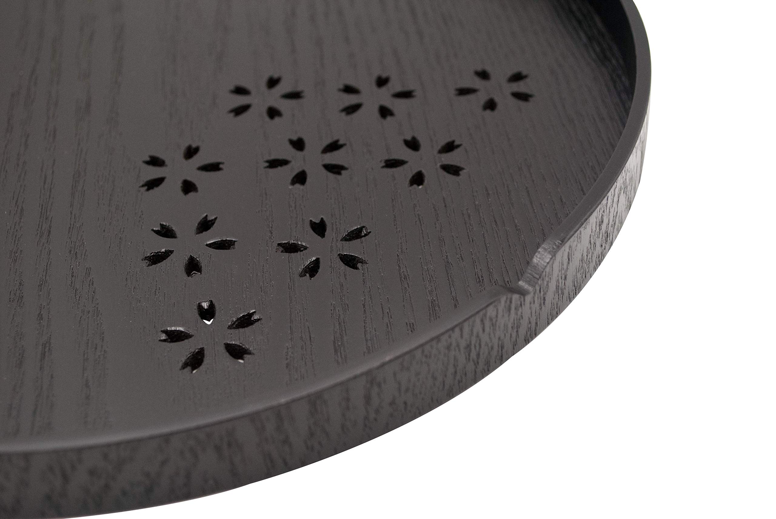 Islandoffer Premium Japanese Style Cherry Pattern Round Tea Tray, Black