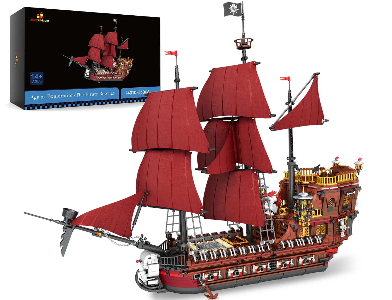 JMBricklayer Pirate Ship Model Building Sets, Red Pirate Revenge Pirate Ship Toy Construction Set, Collection or Display, Gifts for Boys Teens Adults
