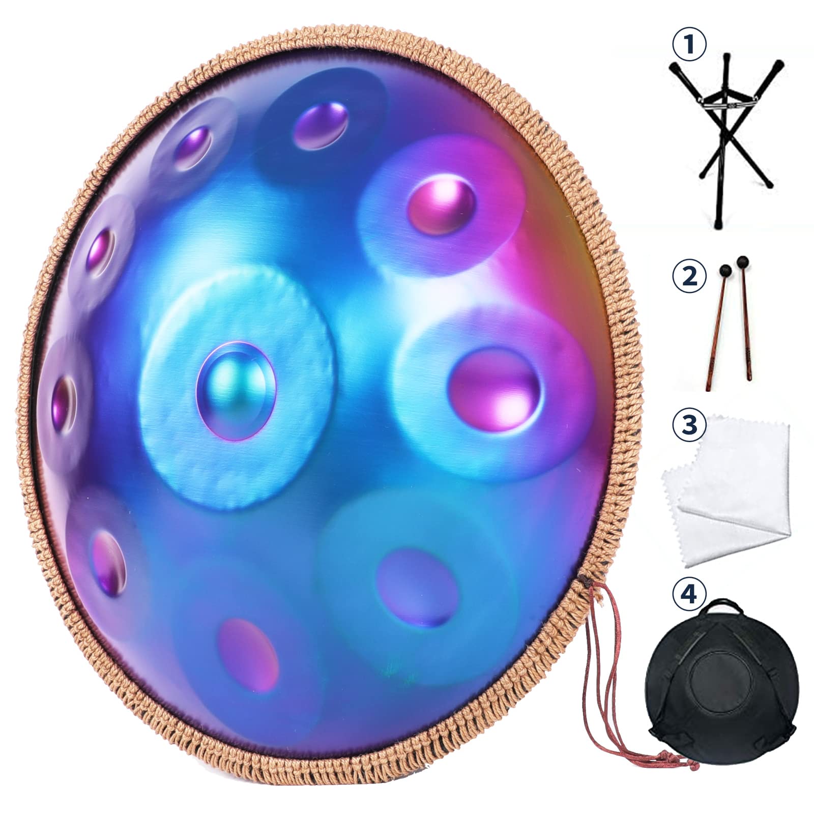 Handpan Drums Sets AETOO D Major 22 inches 10 notes Steel Hand Drum with Soft Hand Pan Bag, 2 handpan mallet,Handpan Stand