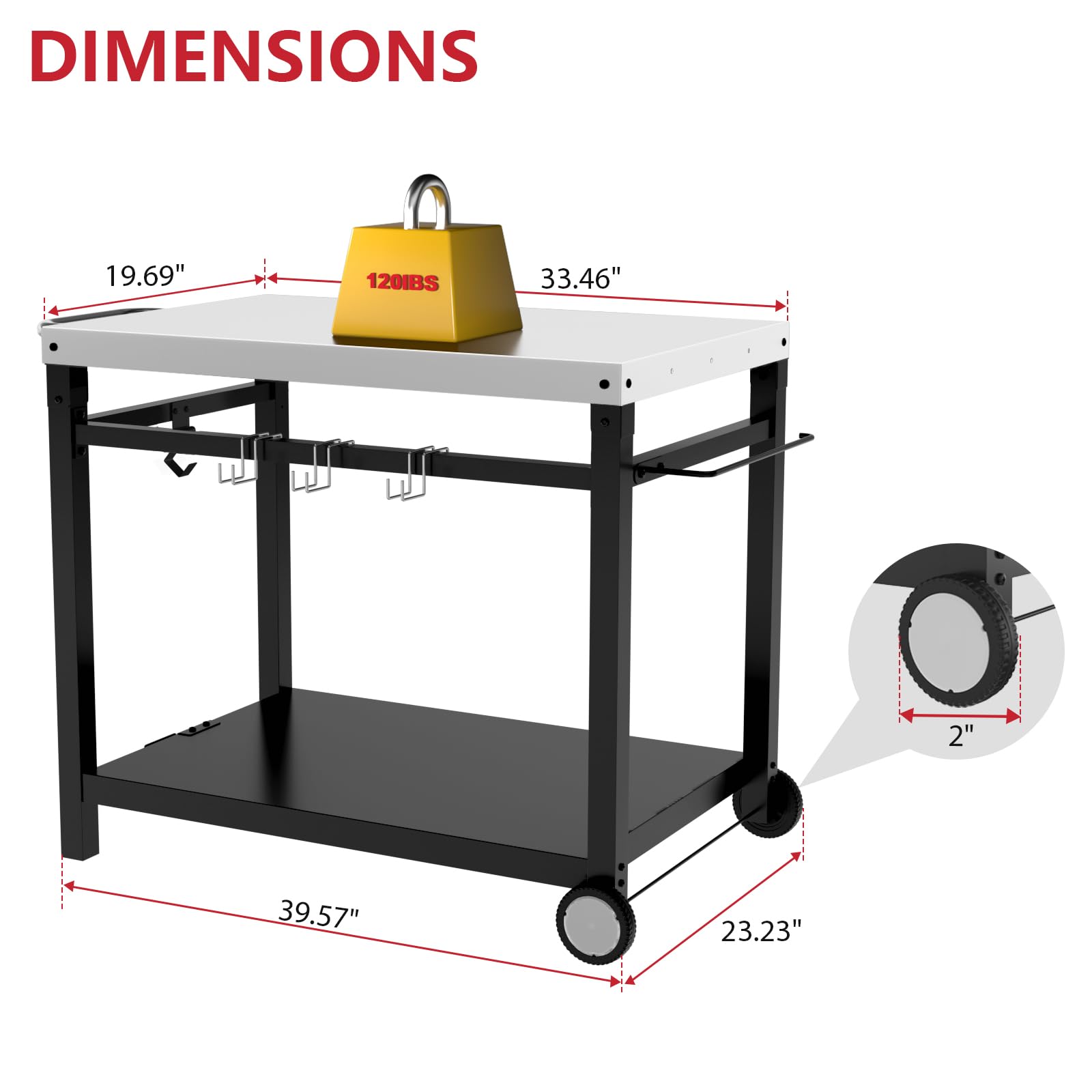 GLOWYE Grill Carts Outdoor with Wheels Portable Griddle Stand Pizza Oven Table, Multifunctional Double-Shelf Blackstone Cart Griddle Table for Blackstone, Ninja Grills, Black