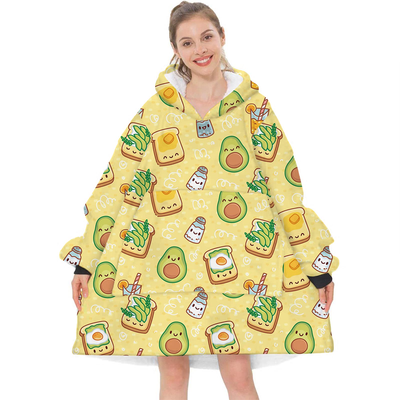Hafisoe Oversized Wearable Blanket Hoodie,Fleece Sherpa Hooded Blanket Light Microfiber Flannel Sweatshirt Blanket with Pocket for Adult