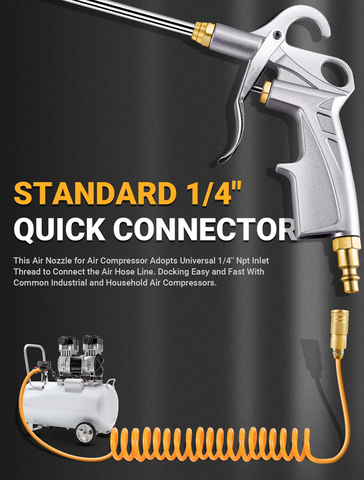 Heavy Duty Air Blow Gun Air Nozzle Blow Gun, Air Blower for Compressor with Bigger Pipe & Extended Nozzle, Pneumatic Air Compressor Accessories Tool for Car Detailing/Industrial Household Cleaning