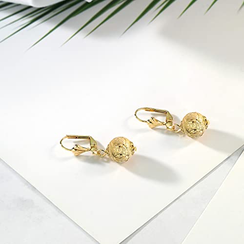 Gem Stone King 18K Gold Plated 1-1/4 Inch Dangle Drop Spheres Lever-Back Earrings For Women