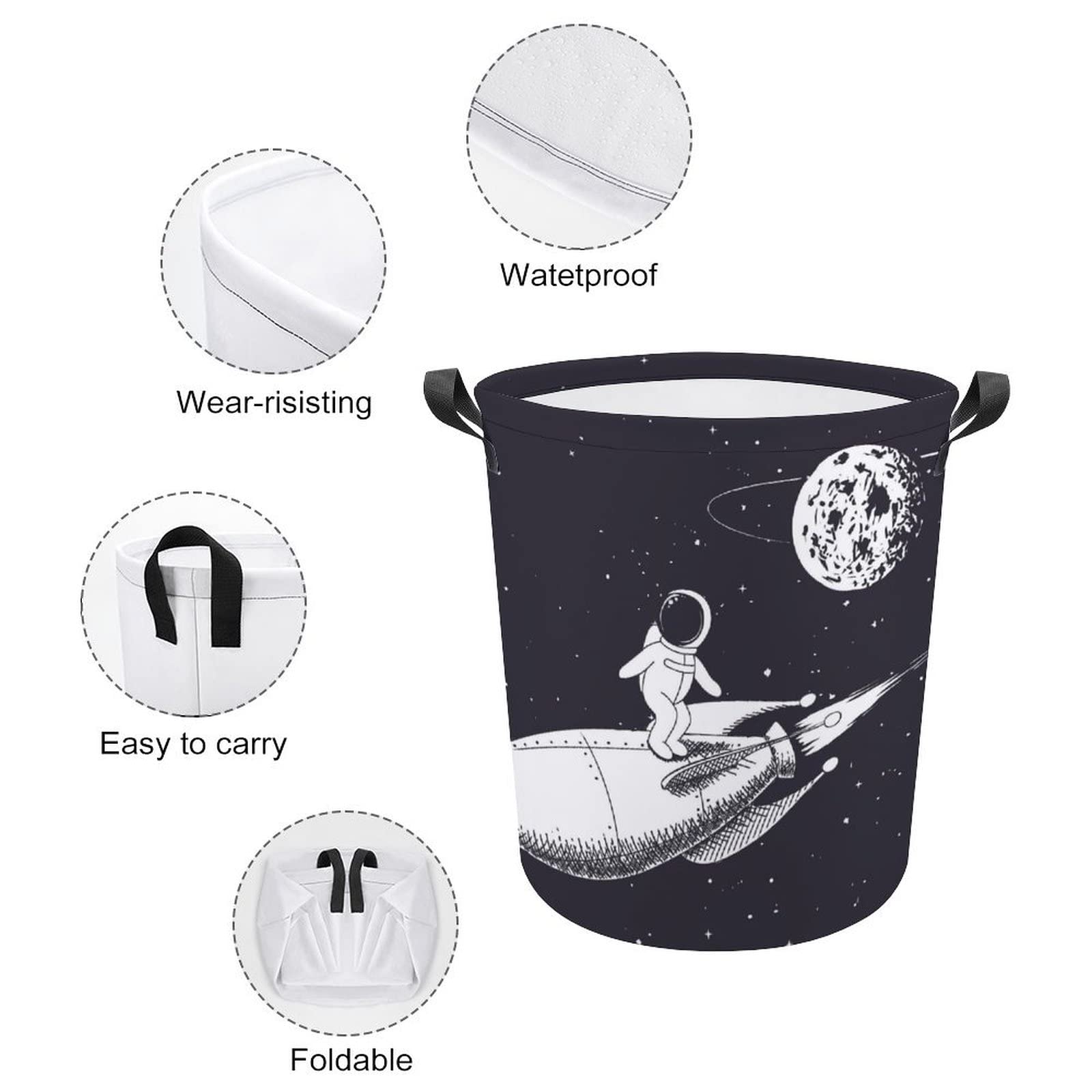 HoaMoya Collapsible Astronauts Fly Rocks from The Moon Laundry Hamper Nursery Hamper Large Waterproof Baby Clothes Toy Storage Basket Bin for Kids Boys Girls Bedroom Bathroom
