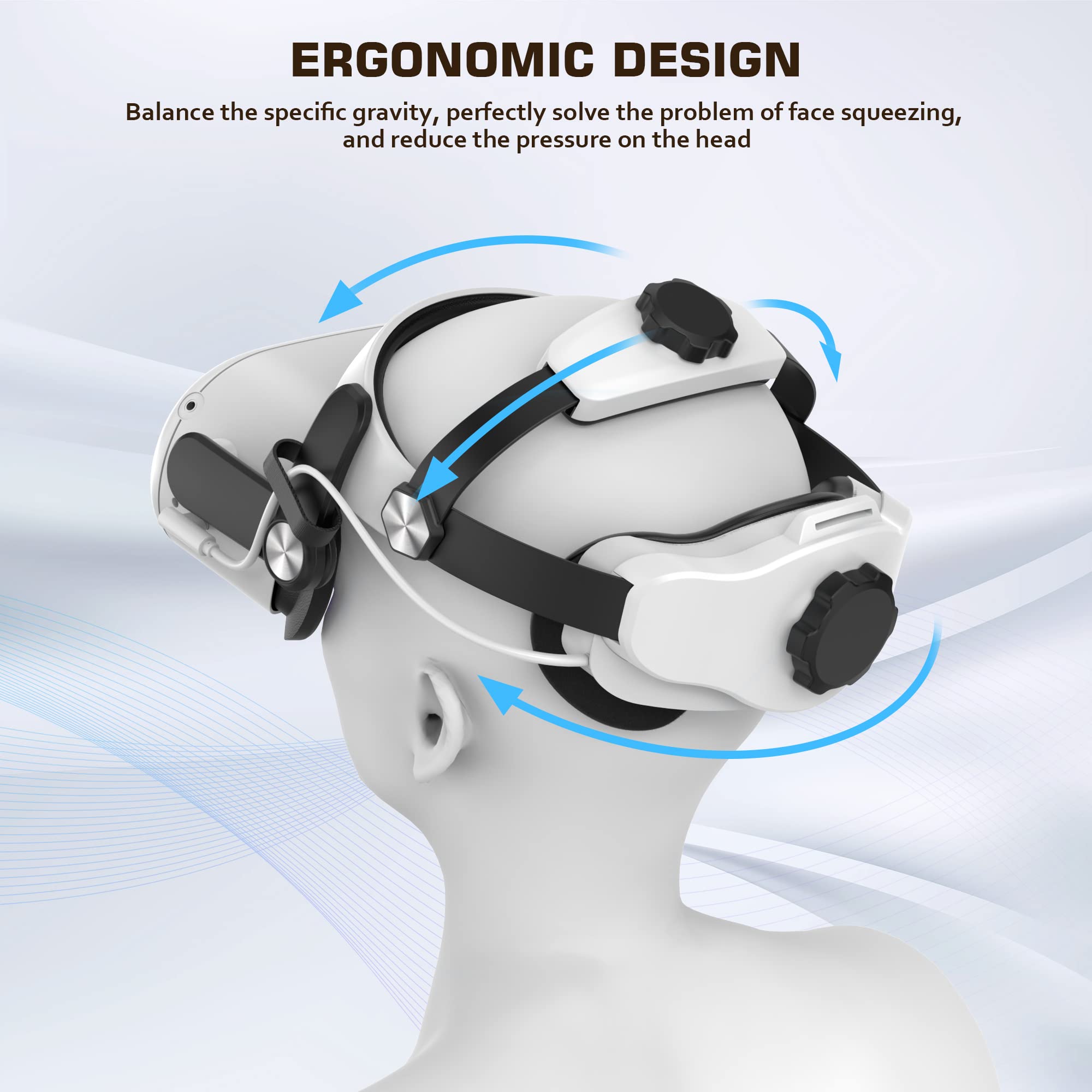 Head Strap for Meta/Oculus Quest 2 with 5300mAh Battery Pack, Rechargeable Power Bank Extend Playtime, Enhanced Support & Gaming Immersion & Balance Weight Design in VR Accessories for Adults & Kids