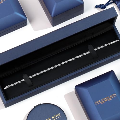 Gem Stone King White Moissanite Tennis Bracelet For Women in 925 Sterling Silver | 1.76 Cttw | Round 2.5MM | 7 Inch
