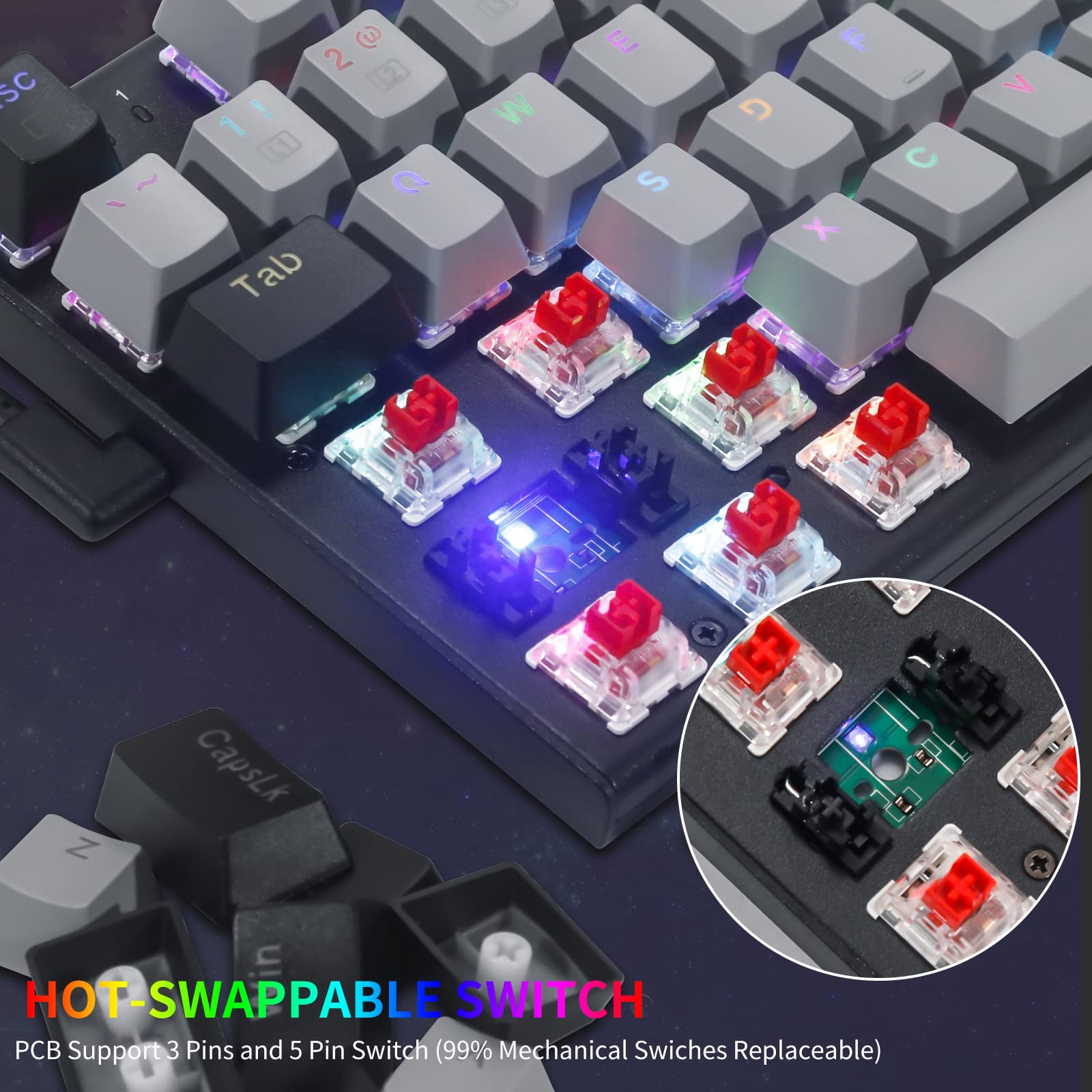 HUO JI E-YOOSO Z-19 Mechanical Gaming Keyboard with Number Pad, True RGB Backlit, 5 Pin Hot Swappable Brown Switches, Pro Software Supported, Wired Compact 94 Keys for PC/Computer, Black Grey
