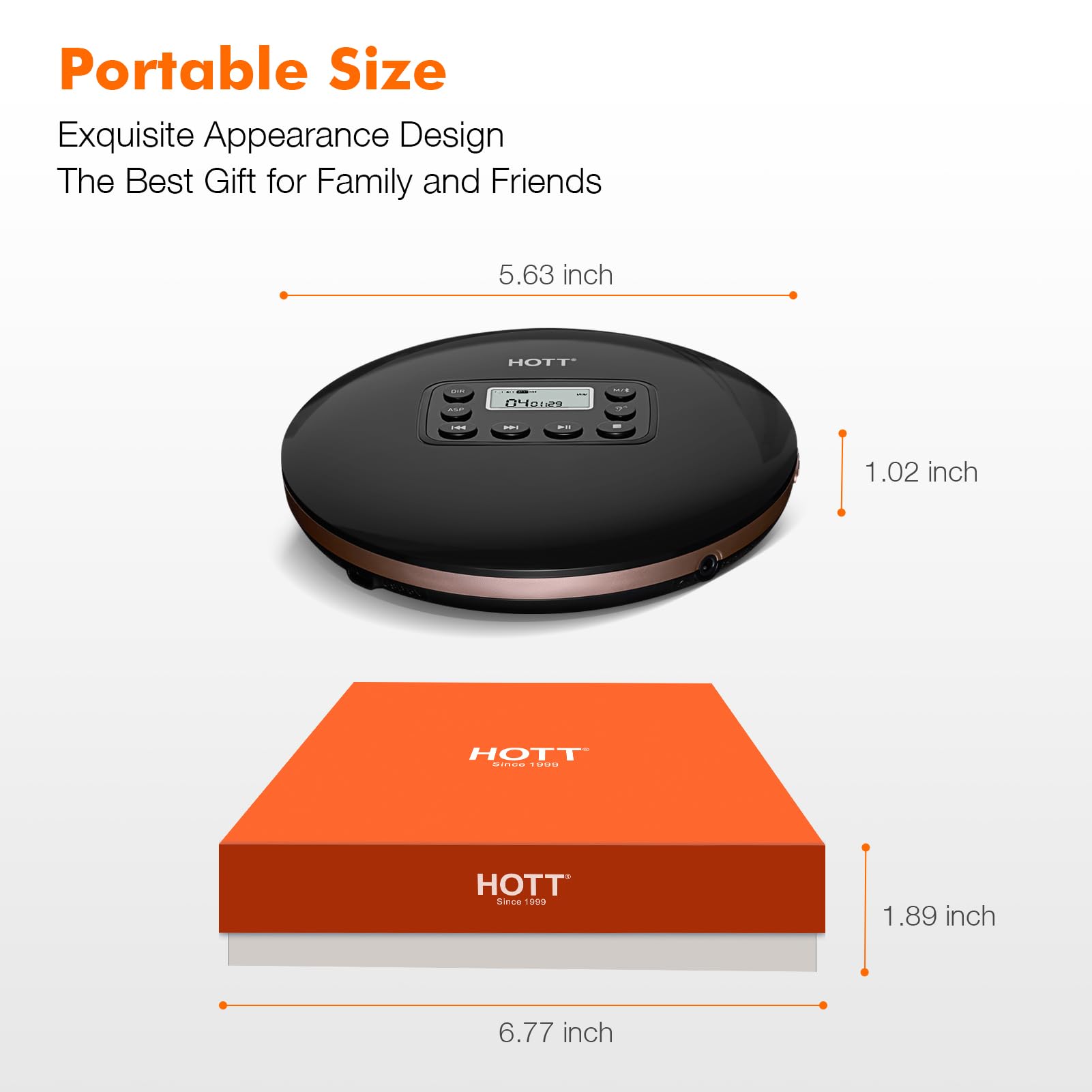 HOTT CD Player Portable with Bluetooth, Portable CD Player, CD-R,MP3 USB Rechargeable Walkman CD Player with Headphones and AUX Cable for Car Travel, Discman CD Player with Shockproof (CD711T)