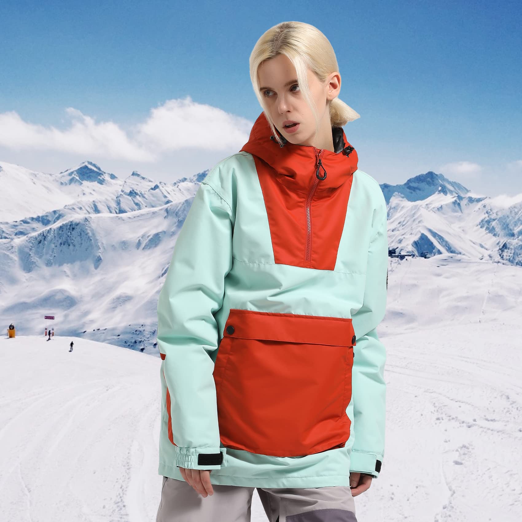 HIEEKDER Women's Ski Jacket Hooded Snowsuit Pullover Windproof Ski Wear Warm Ski Coat Snowboarding Waterproof Rain Jacket