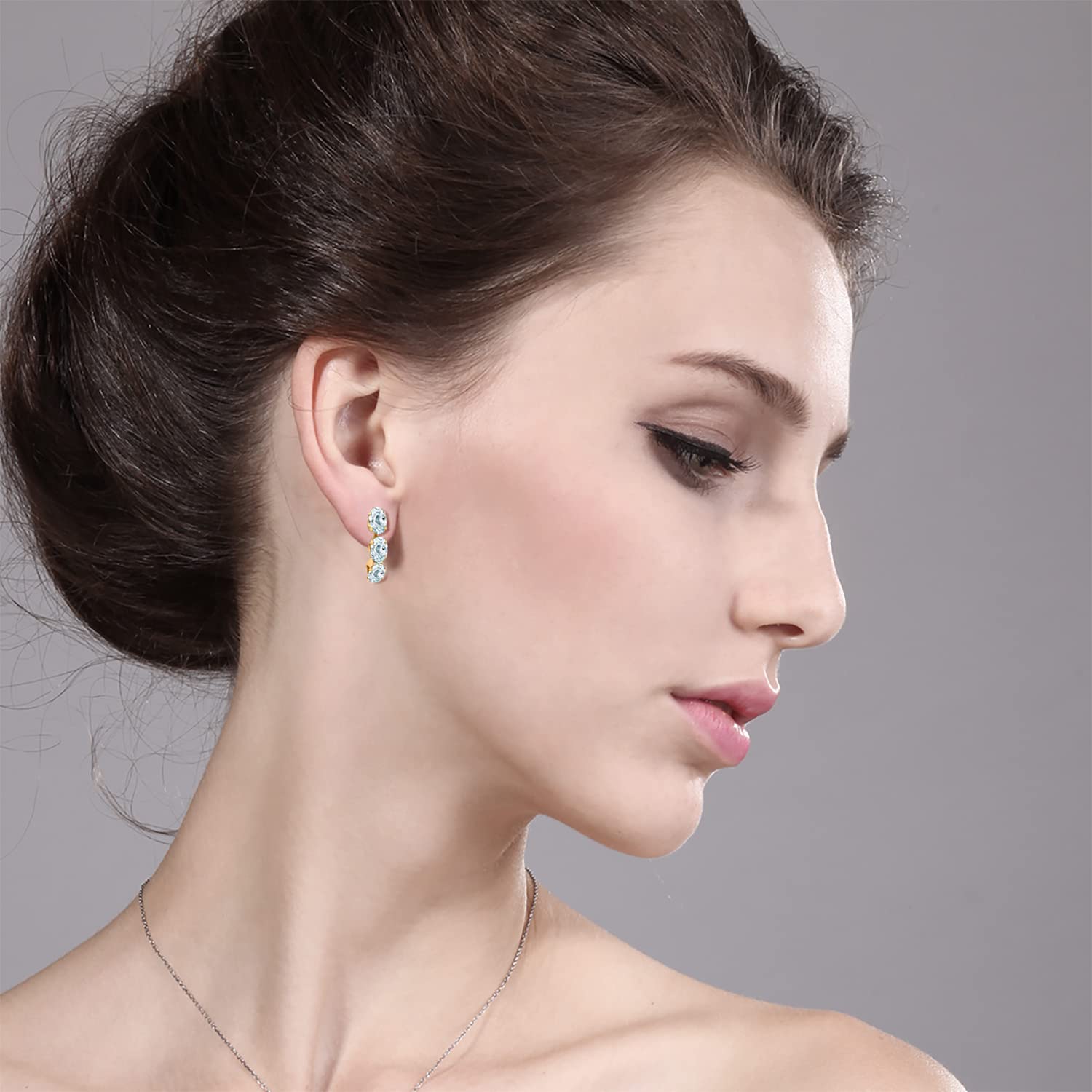 Gem Stone King 14K Yellow Gold Sky Blue Aquamarine Hoop Earrings For Women (3.00 cttw, Gemstone, Oval 6X4)