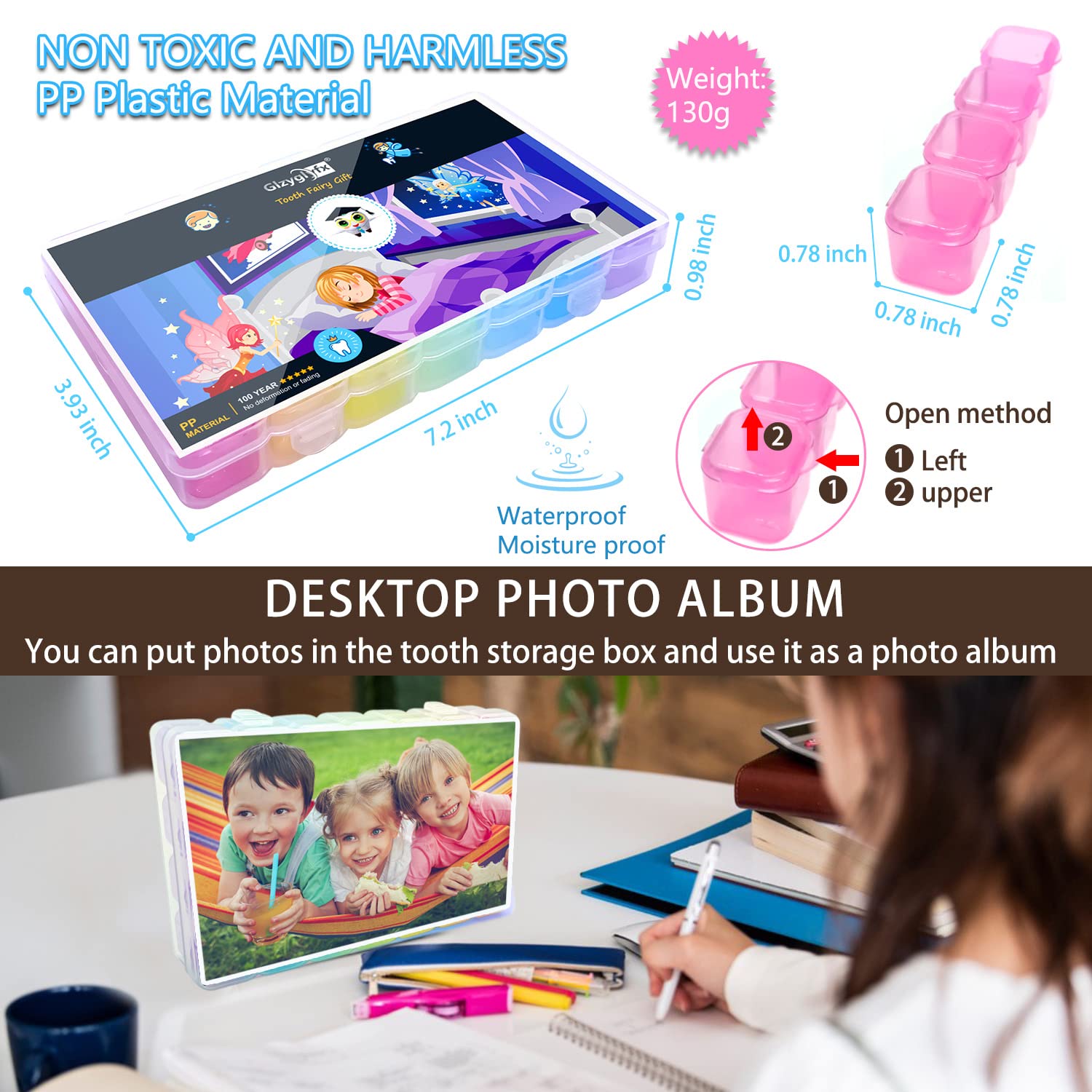 Glzyglyfx Tooth Box,Tooth Fairy Box,Kids Keepsake Box,Organizer Gift for Baby Teeth,Kids Deciduous Teeth Collection, Save Children Teeth to Keep The Childhood Memory (Pink)