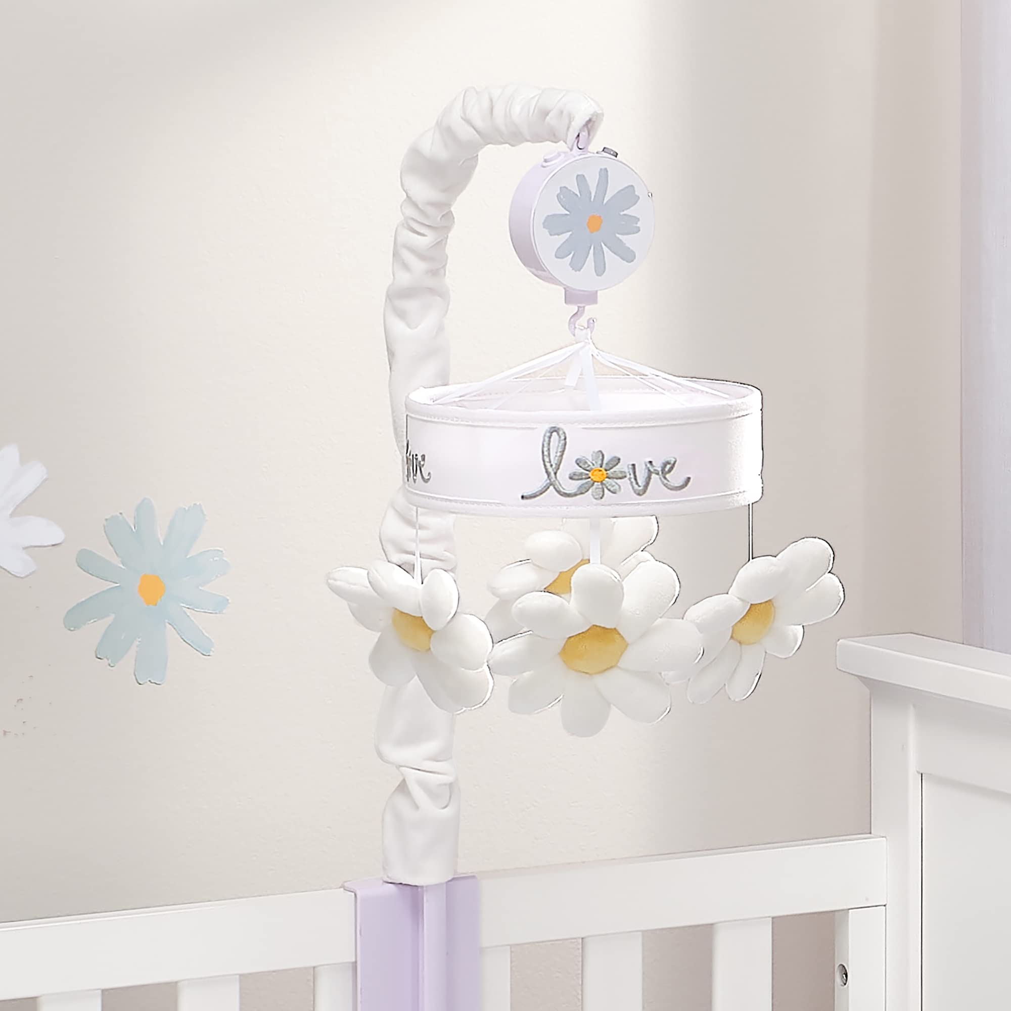 Lambs & Ivy Sweet Daisy White Floral Musical Baby Crib Mobile Soother Toy
