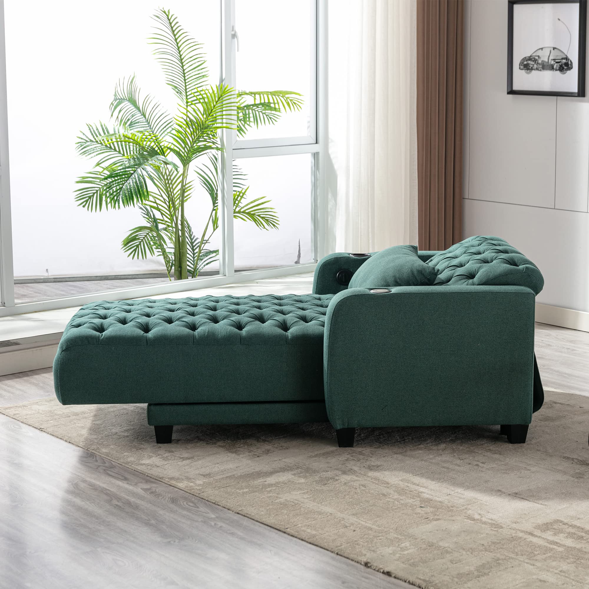 HomSof Chaise Lounge Indoor Convertible Sofa Bed, Adjustable Backrest Lounge Sofa with Thick Padded, Reclining Chair with Solid Rubber Wood Leg
