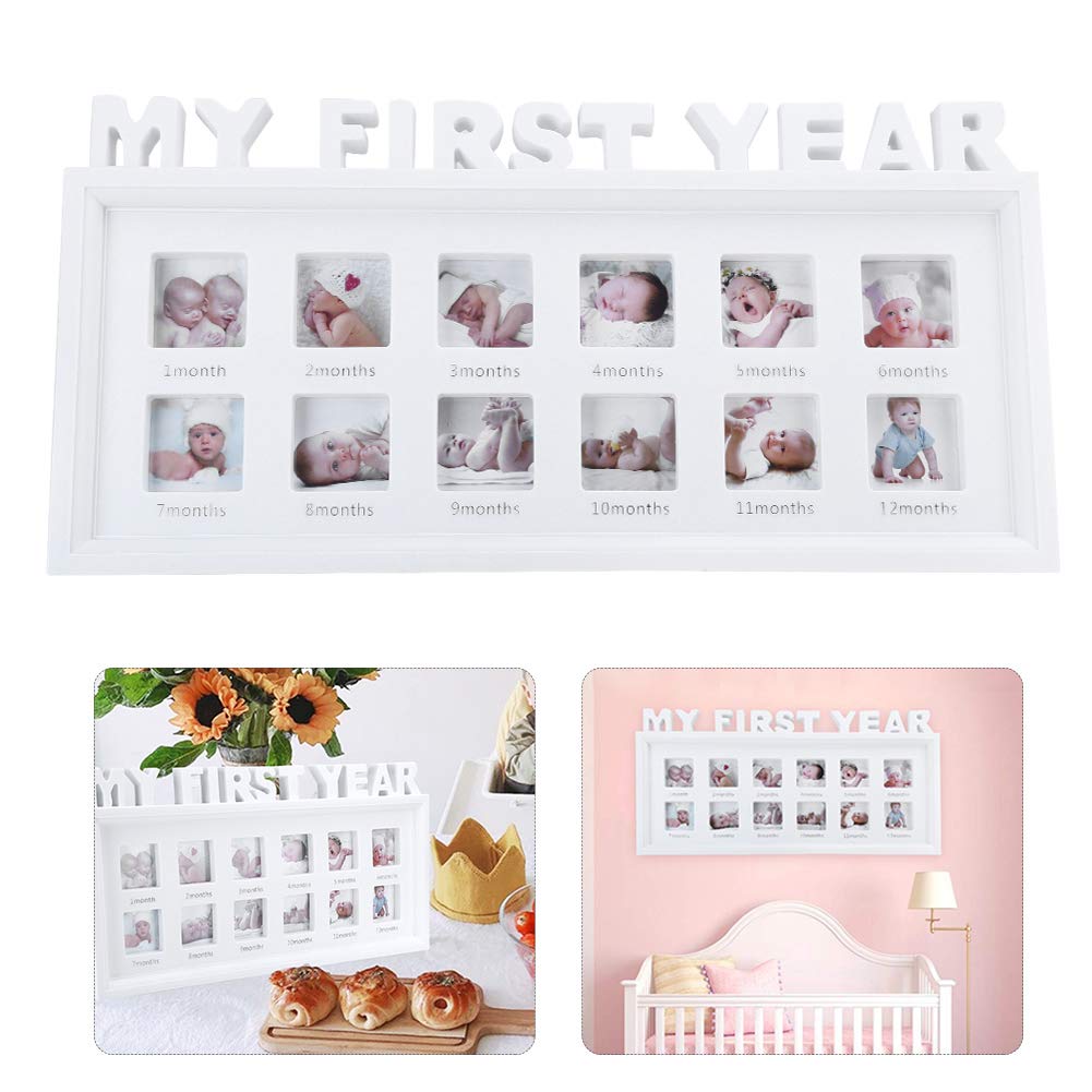 GLOGLOW My First Year Picture Frame Baby Picture Keepsake Frame Infant Newborn Wall Photo Frames for Photo Memories White
