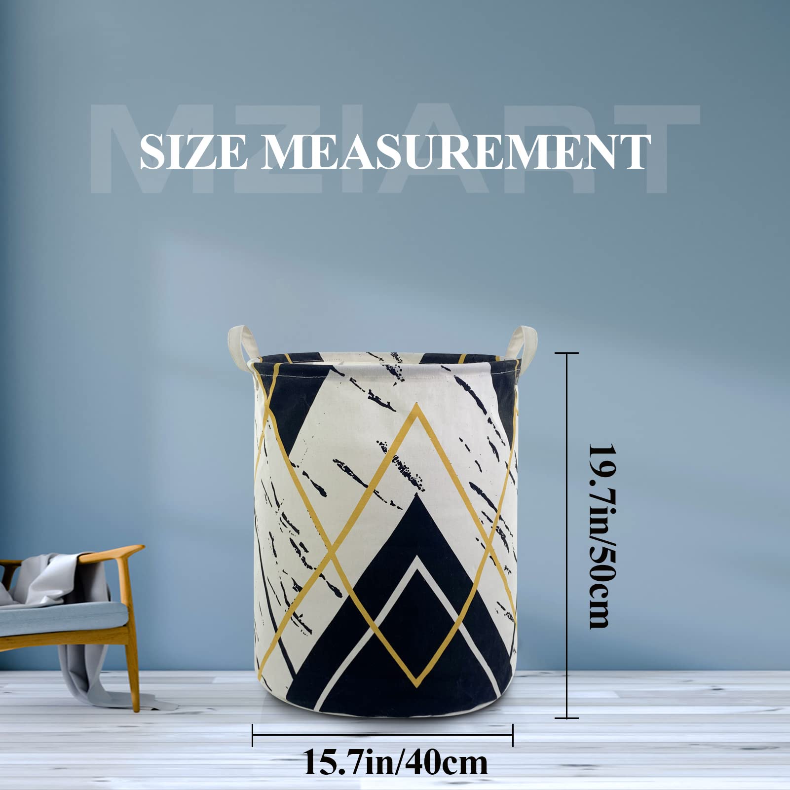 Homele Large Collapsible Laundry Basket, Waterproof Laundry Hamper, Canvas Fabric Storage Basket Toy Storage Bin Organizer Nursery Hamper for College Dorm Bedroom Bathroom (Geometric Triangles)