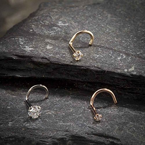 FreshTrends SI1-3mm (0.1 ct. tw) Diamond 14K White Gold Nose Ring Twist Screw - 20G