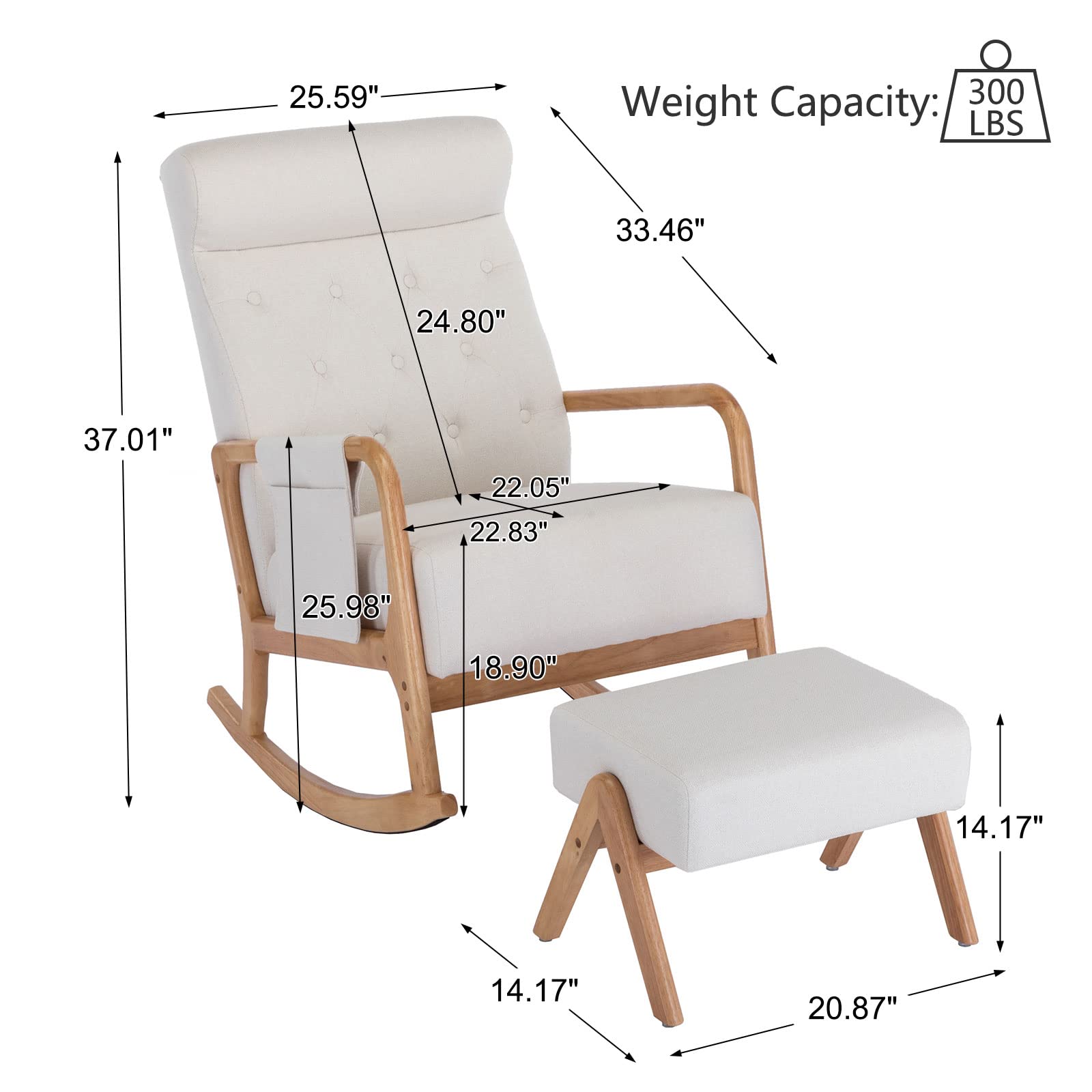 GNIXUU Glider Chair with Ottoman, Rocking Chair for Nursery, Upholstered Fabric Rocking Armchair Indoor with High Backrest for Living Room(Pink)