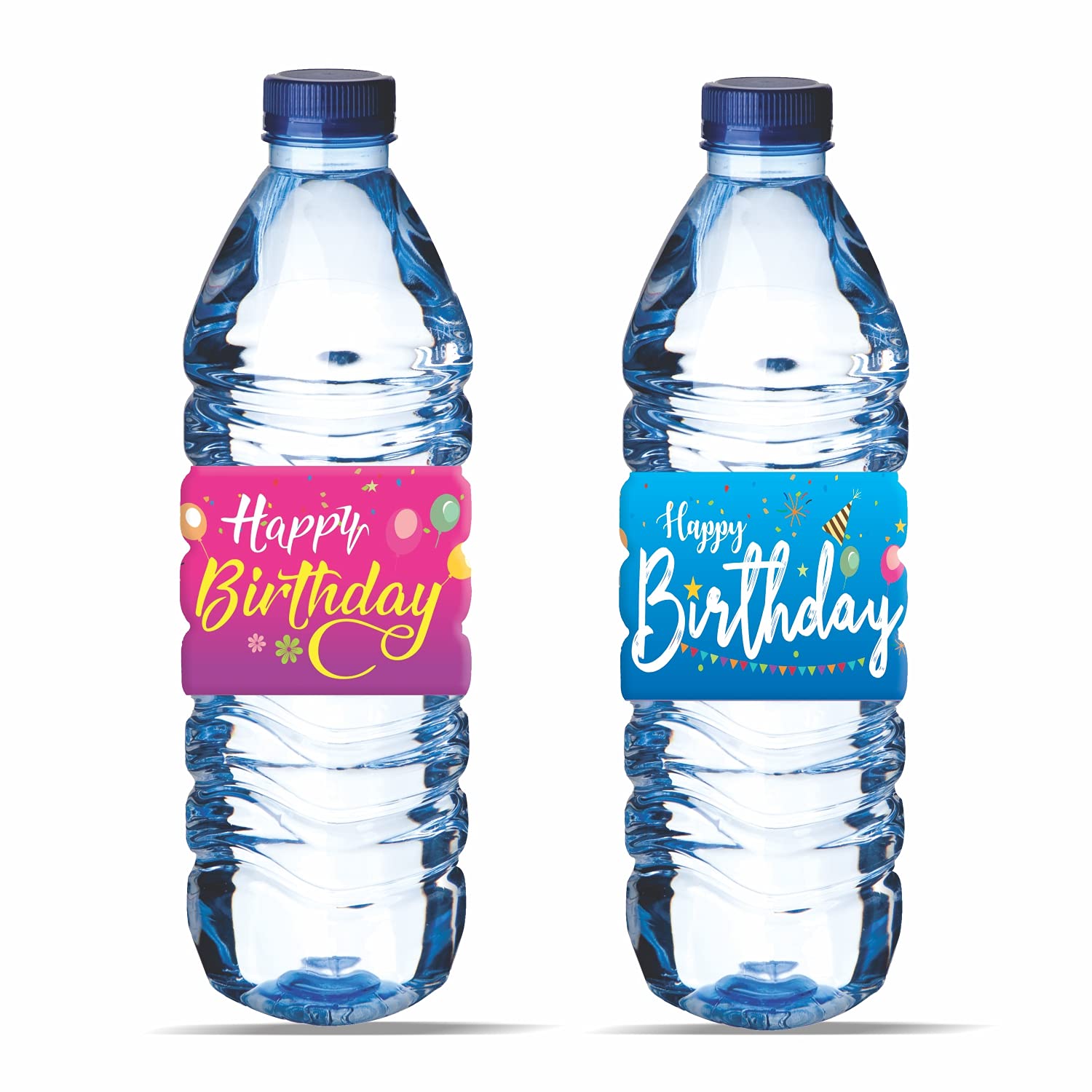 Happy Birthday Water Bottle Labels - (Pack of 100) 8.5" x 2.25" Wrappers Wrap Around Party Decoration Stickers